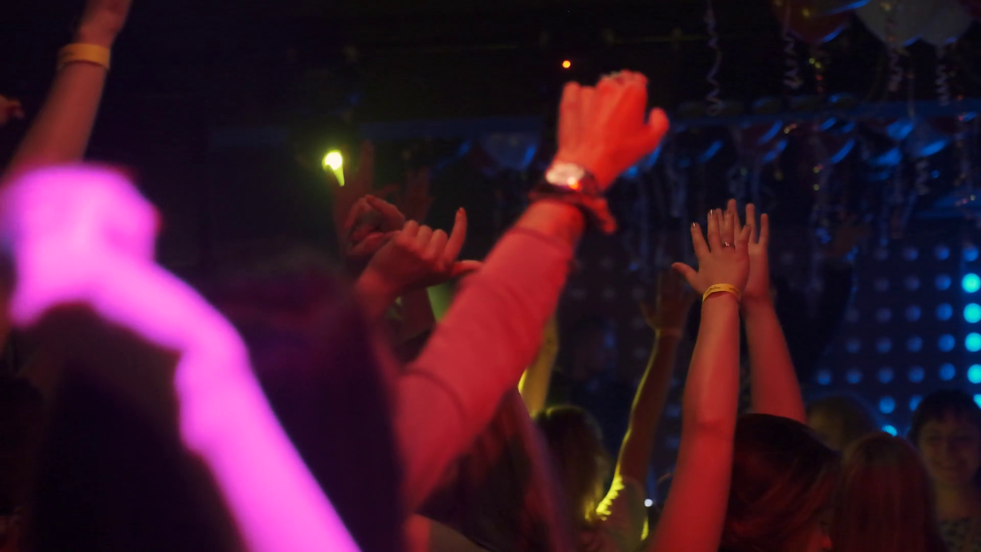 Crowd Of Dancing At Disco Raises Hands Up Stock Footage SBV-338002209 ...