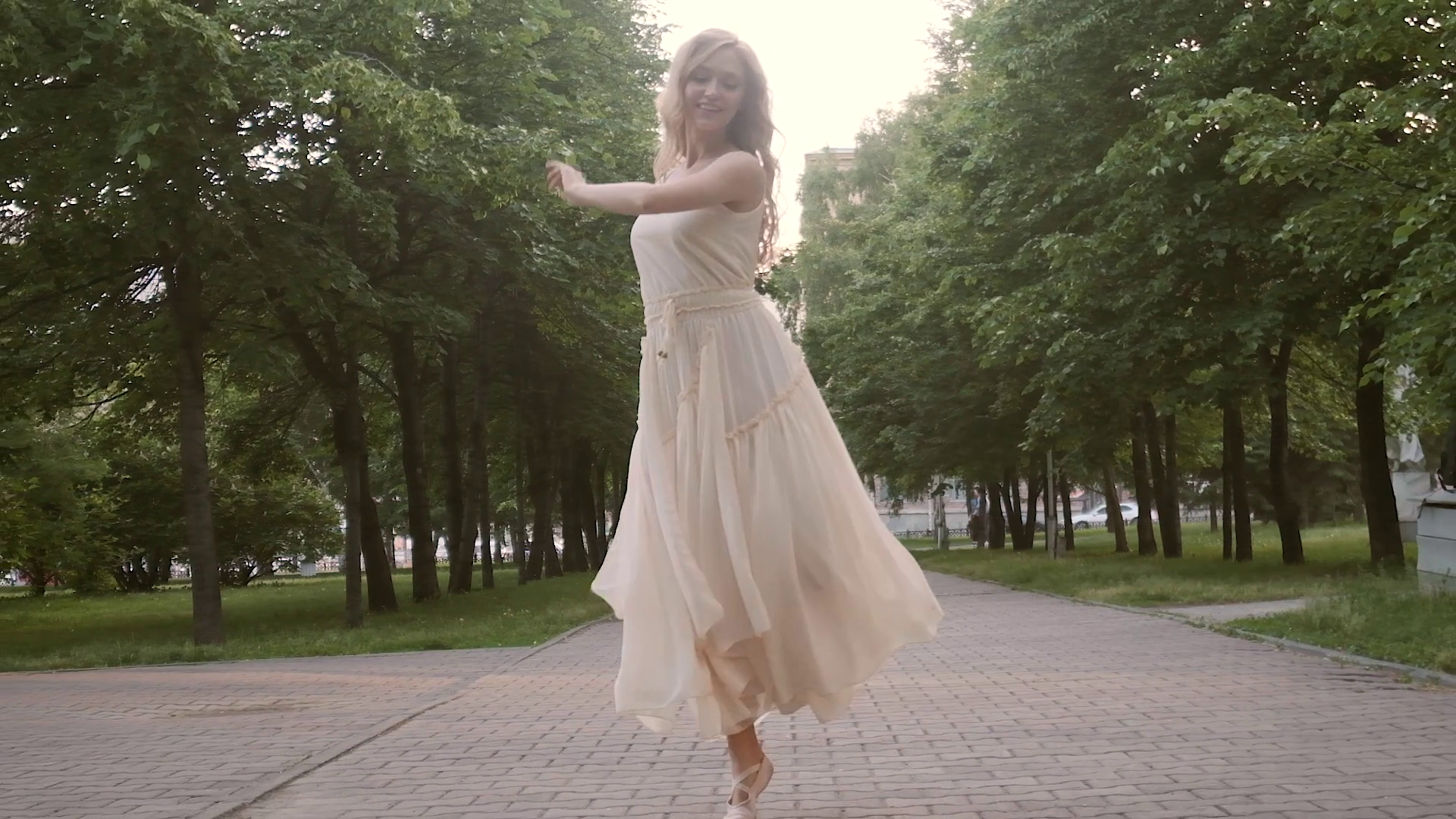 Girl In Flowing Dress Dancing On Street Stock Footage SBV-336250084 ...