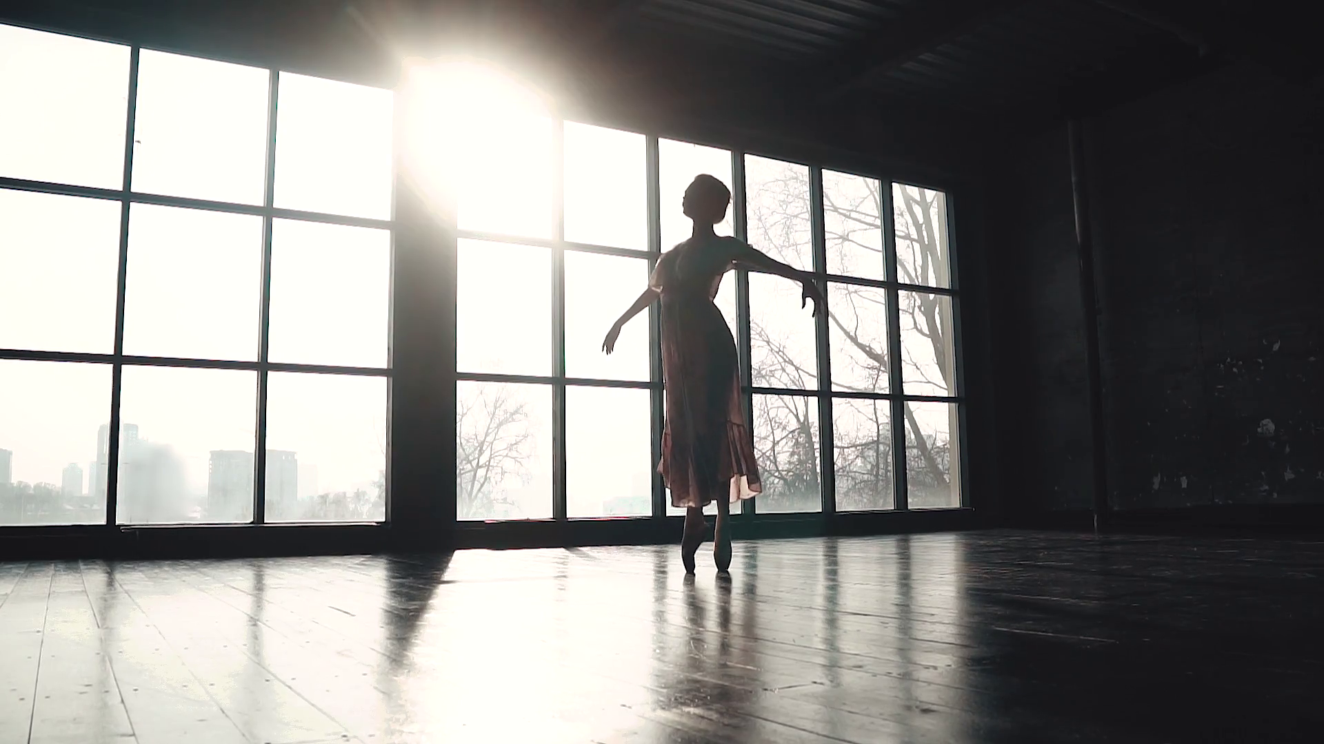 Silhouette Of Graceful Ballerina Is Spinning Stock Footage SBV ...