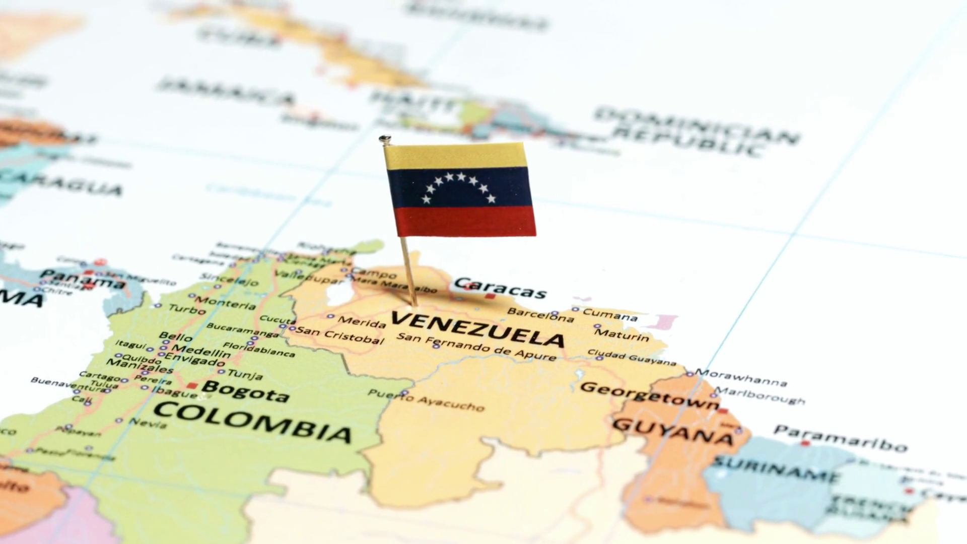 Venezuela Flag Pin On World Map Highlighting Stock Footage SBV ...