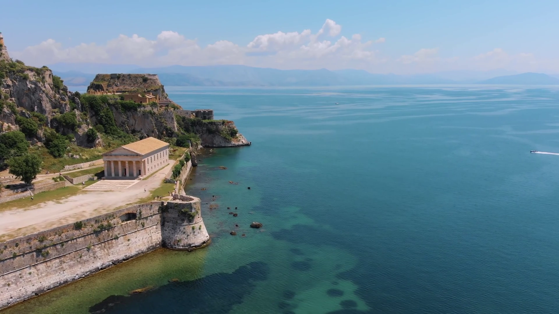Aerial View Of Temple Old Fortress Ionian Stock Footage SBV-352682894 ...
