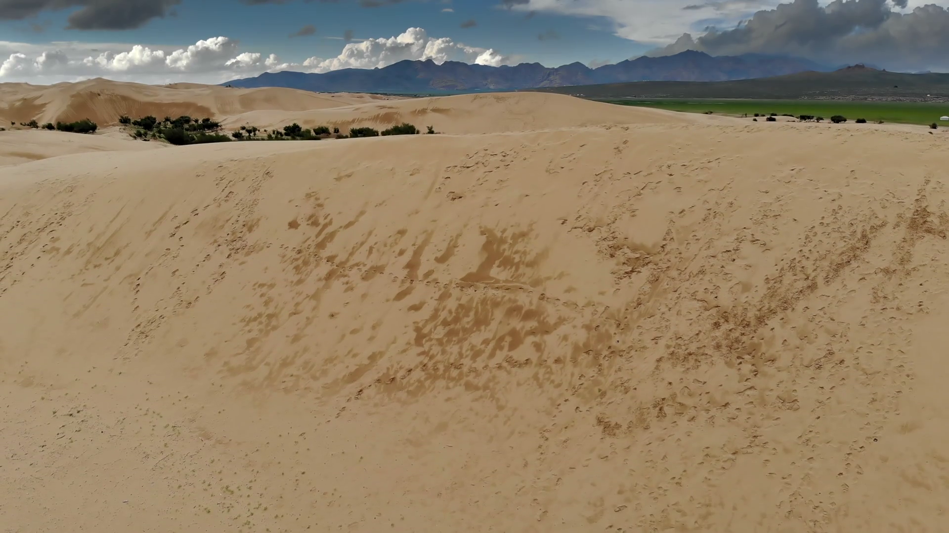Aerial View Of Gobi Desert Sand Dunes On Stock Footage SBV-347588571 ...