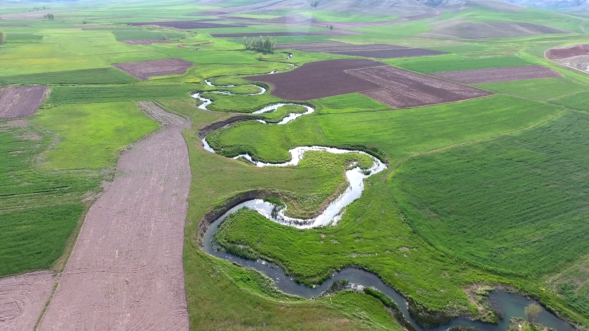 Aerial View Of Meander Stream Flowing Stock Footage SBV-348791242 ...