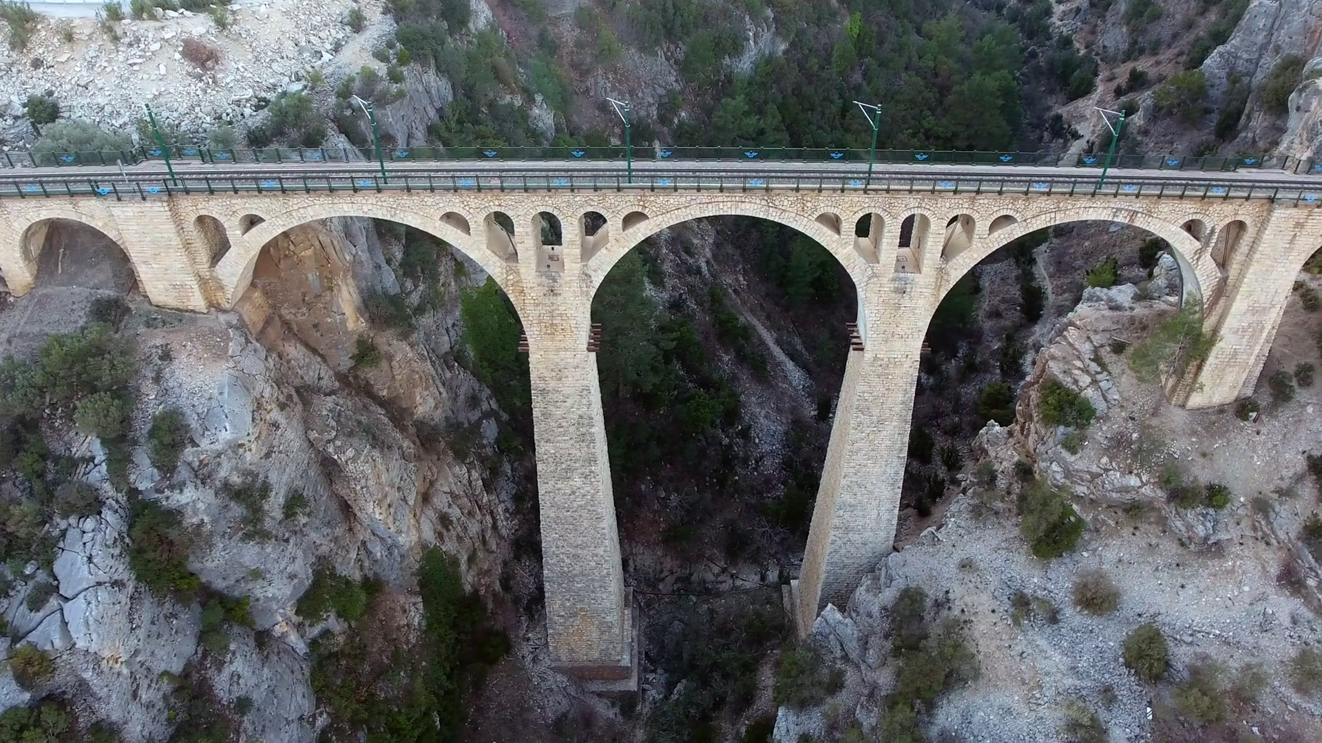 Aerial View Of Historic Stone Arch Bridge In Stock Footage SBV ...