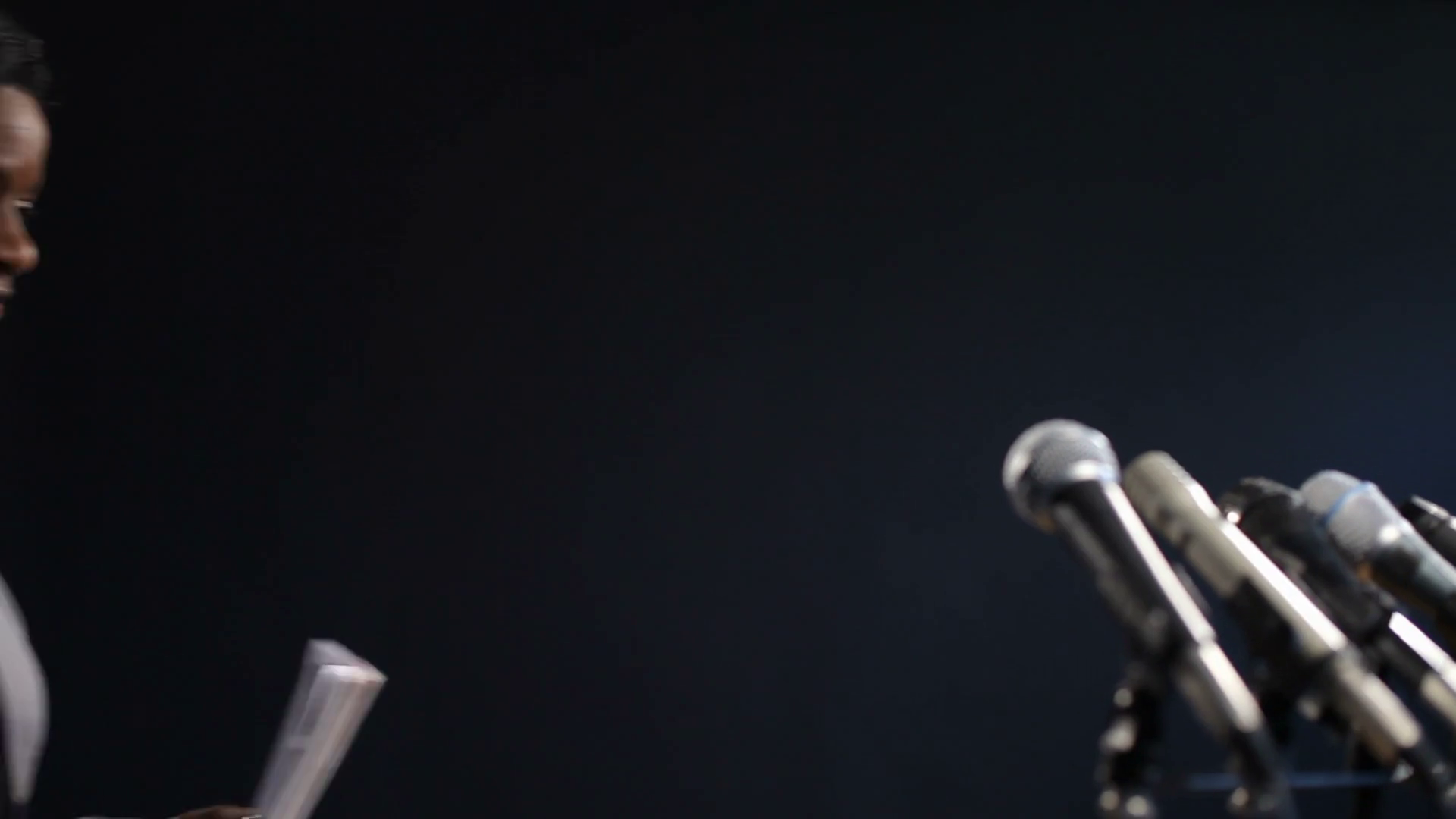 Woman Talks Into Microphones At Press Stock Footage SBV-348369365 ...