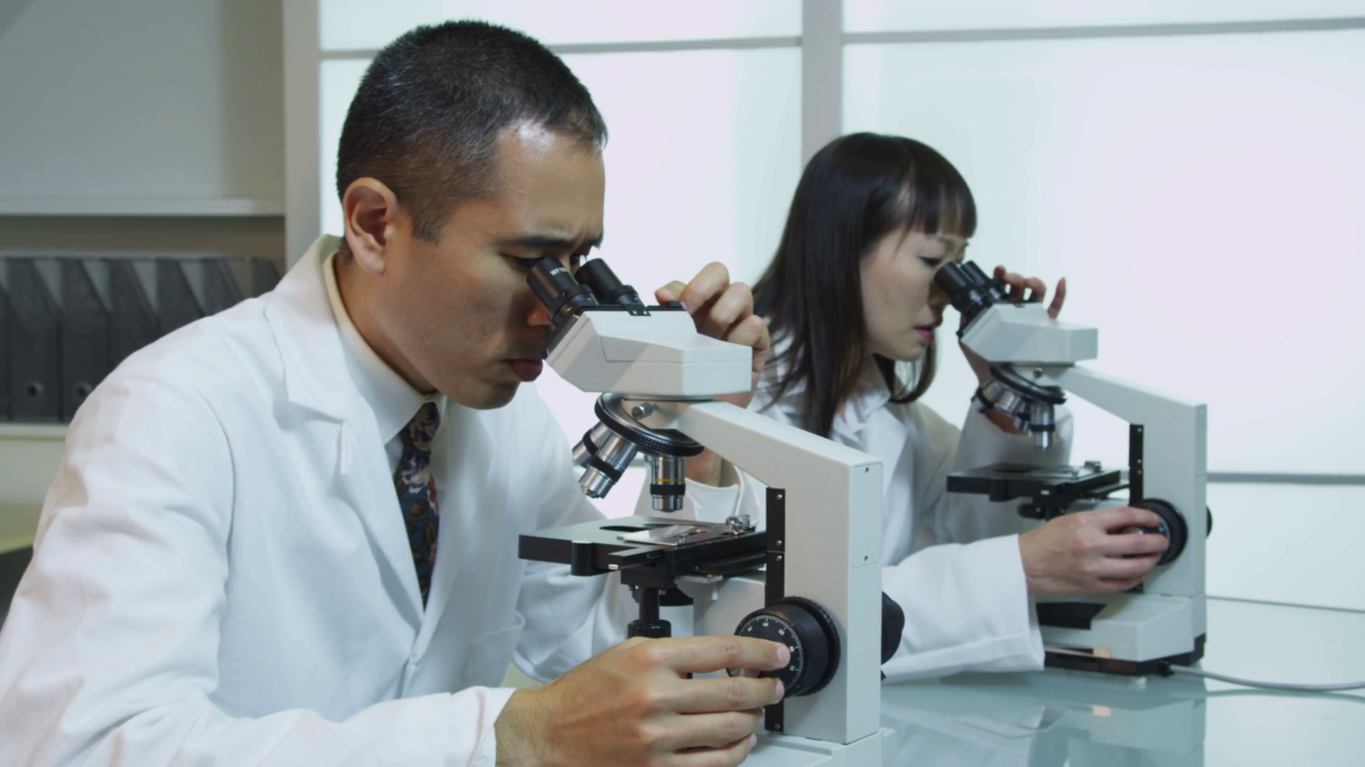 Scientists Look Into Microscopes Stock Footage SBV-347578460 - Storyblocks