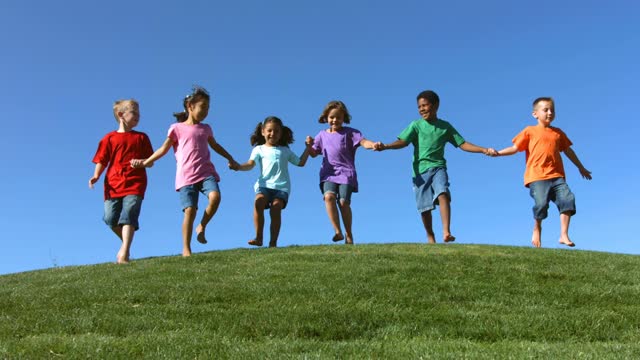GROUP OF Kids FROM 5 TO 14 YEARS GROUP RUNNING OUTDOOR Stock Footage ...