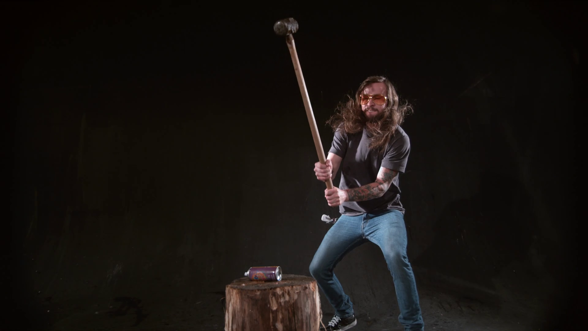 Man Smashing Can Of Silly String With Hammer Stock Footage SBV ...