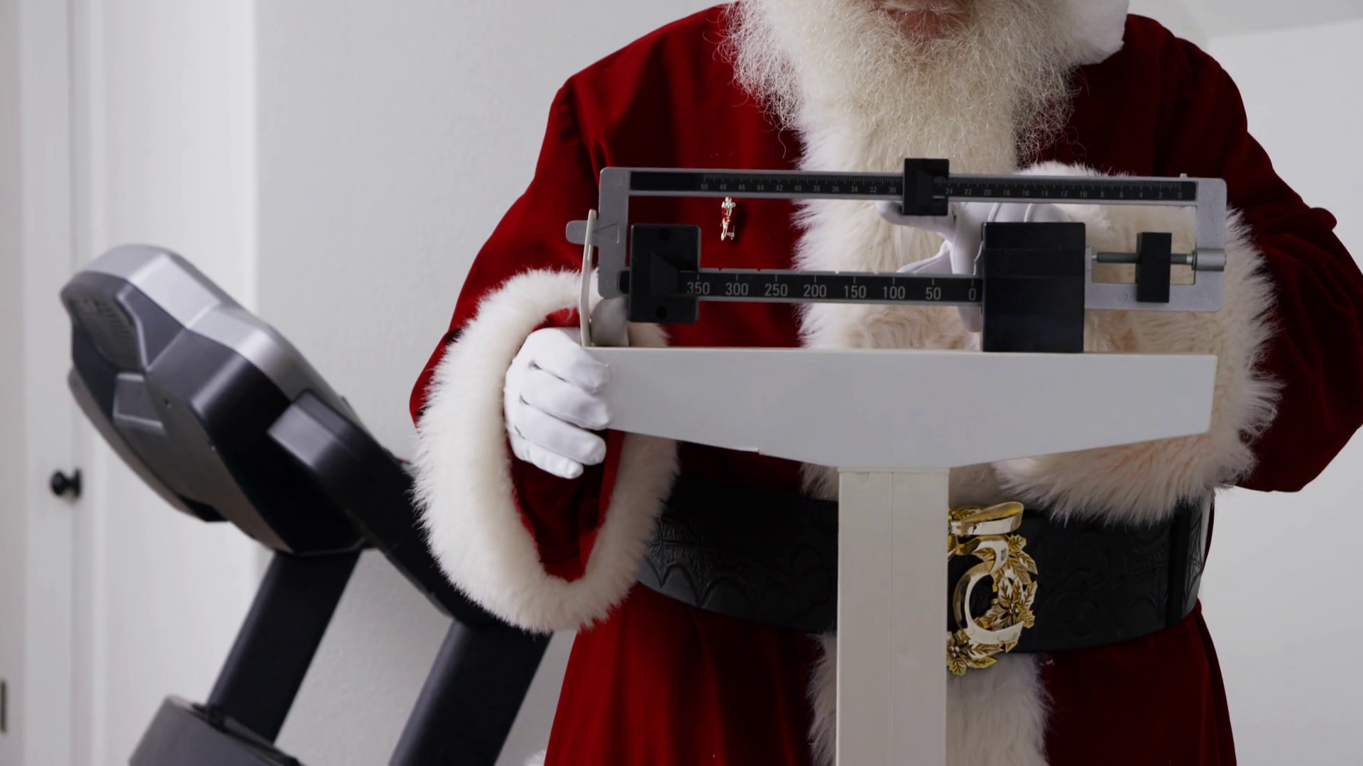 Santa Claus Looks At Weight On Scale Stock Footage SBV-347614580 ...