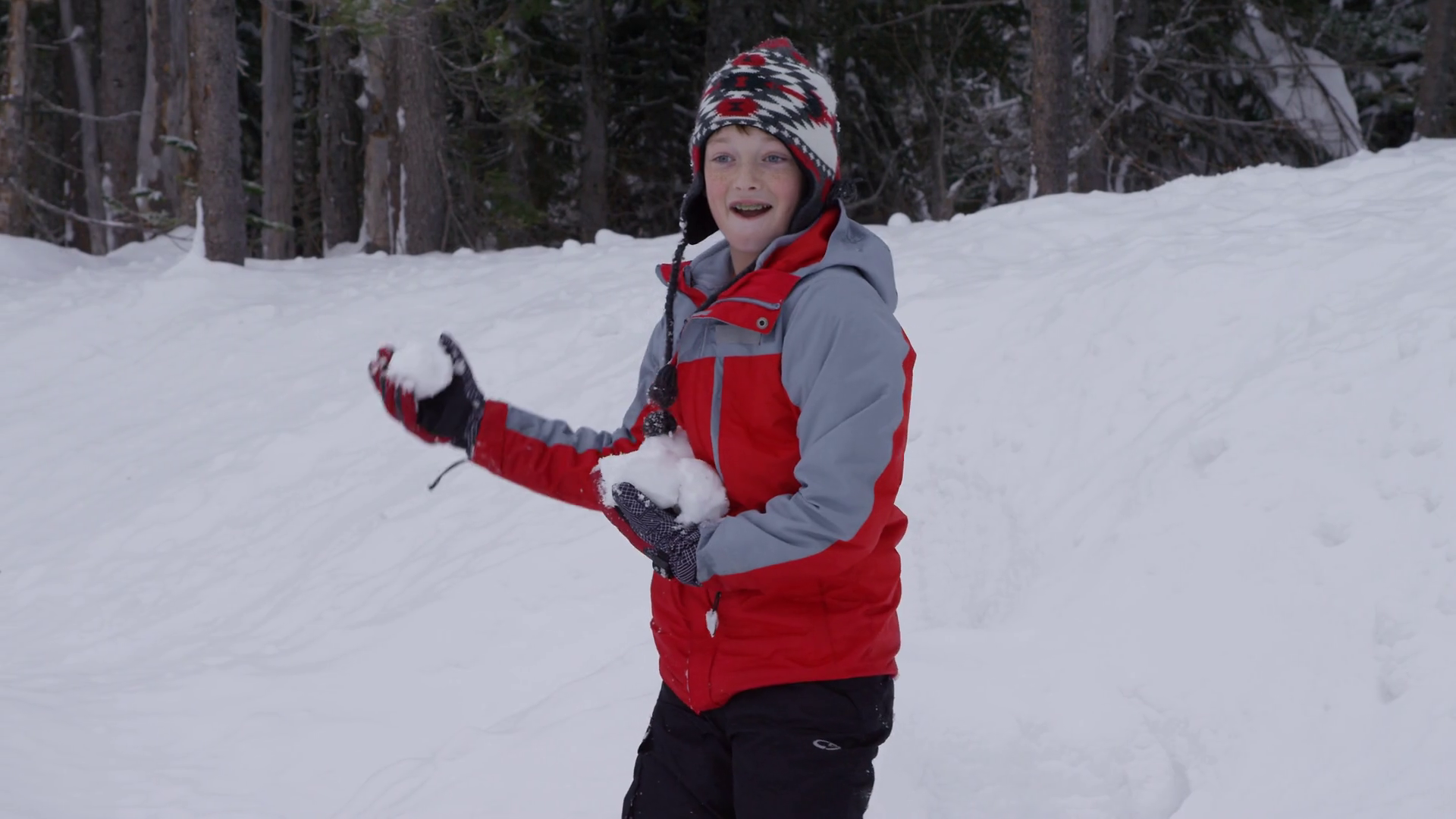 Boy Throwing Snowballs In Slow Motion Stock Footage SBV-347614632 ...