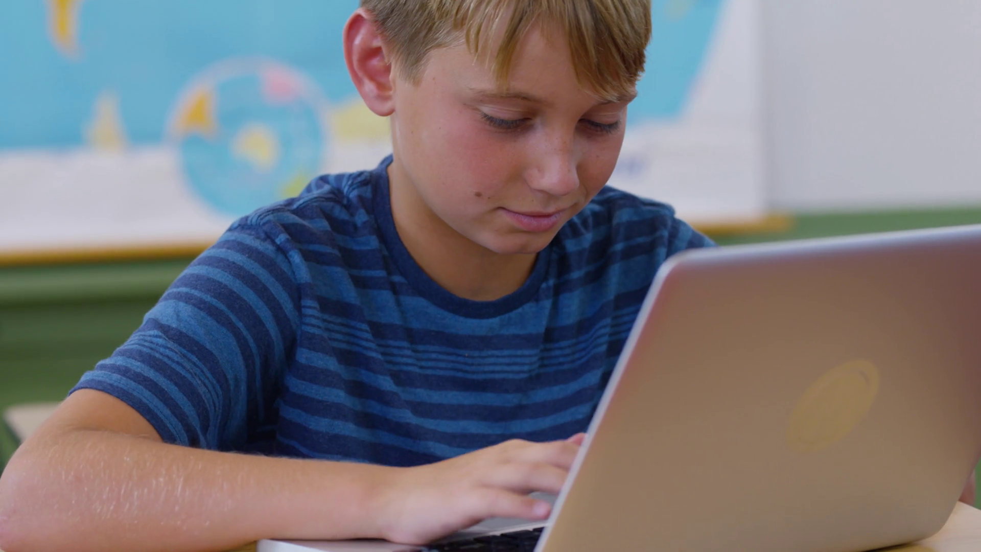 Boy In School Classroom Using Laptop Computer Stock Footage SBV ...