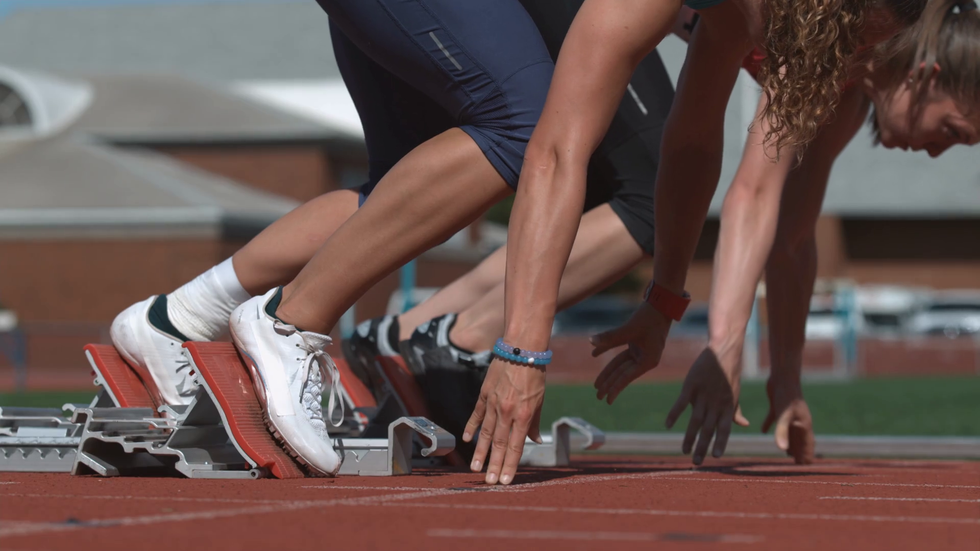 Track Runners Leave Starting Blocks In Super Stock Footage SBV ...