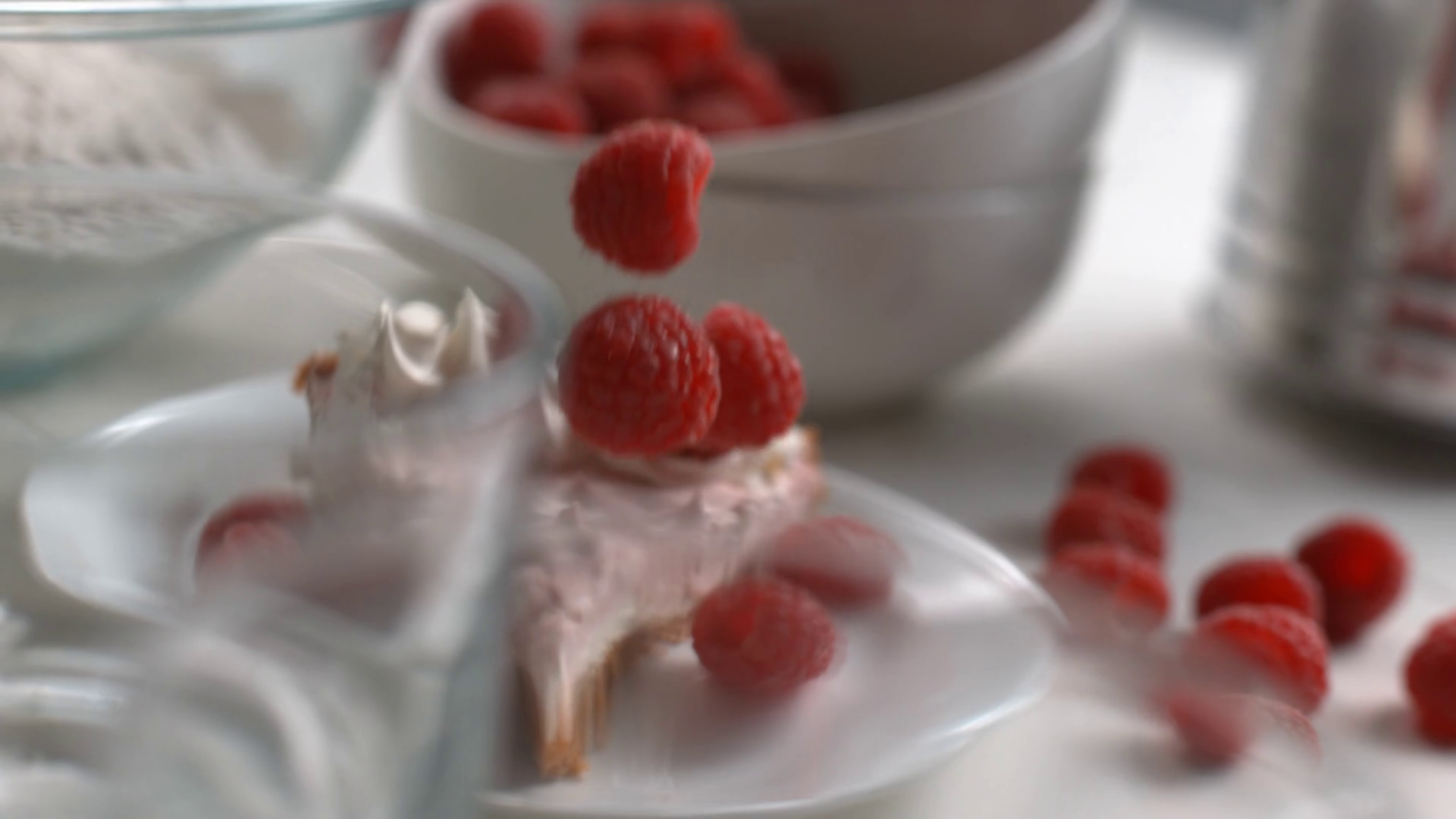 Raspberries Falling Onto Dessert In Super Stock Footage SBV-347651308 ...
