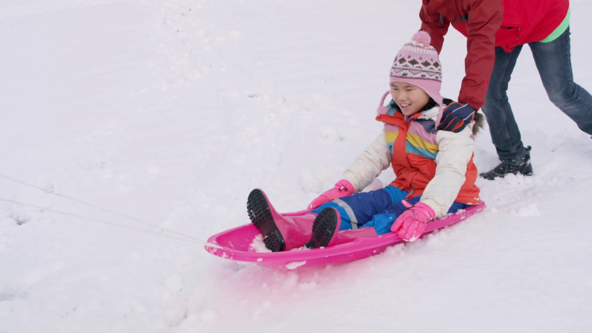 Kids Playing Pushing Sled In Winter Snow Stock Footage SBV-347651907 ...