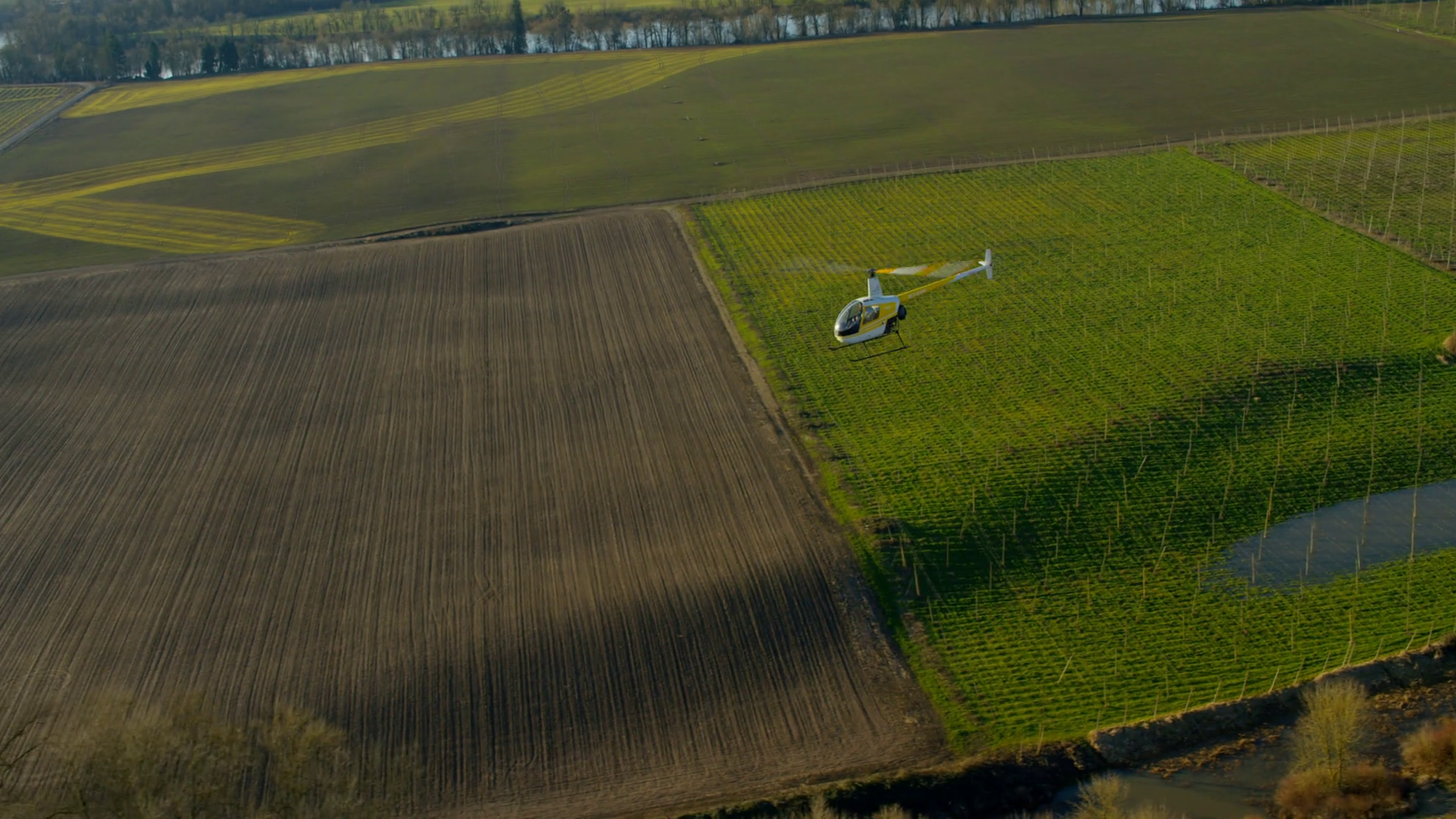 Aerial View Of Helicopter Flying Over Farm Stock Footage SBV-347653110 ...
