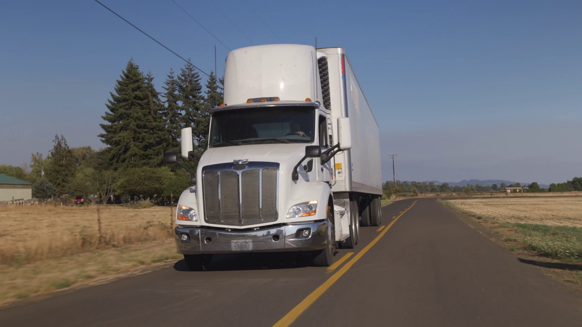 Semi Truck Driving On Rural Road Fully Stock Footage SBV-347679155 ...
