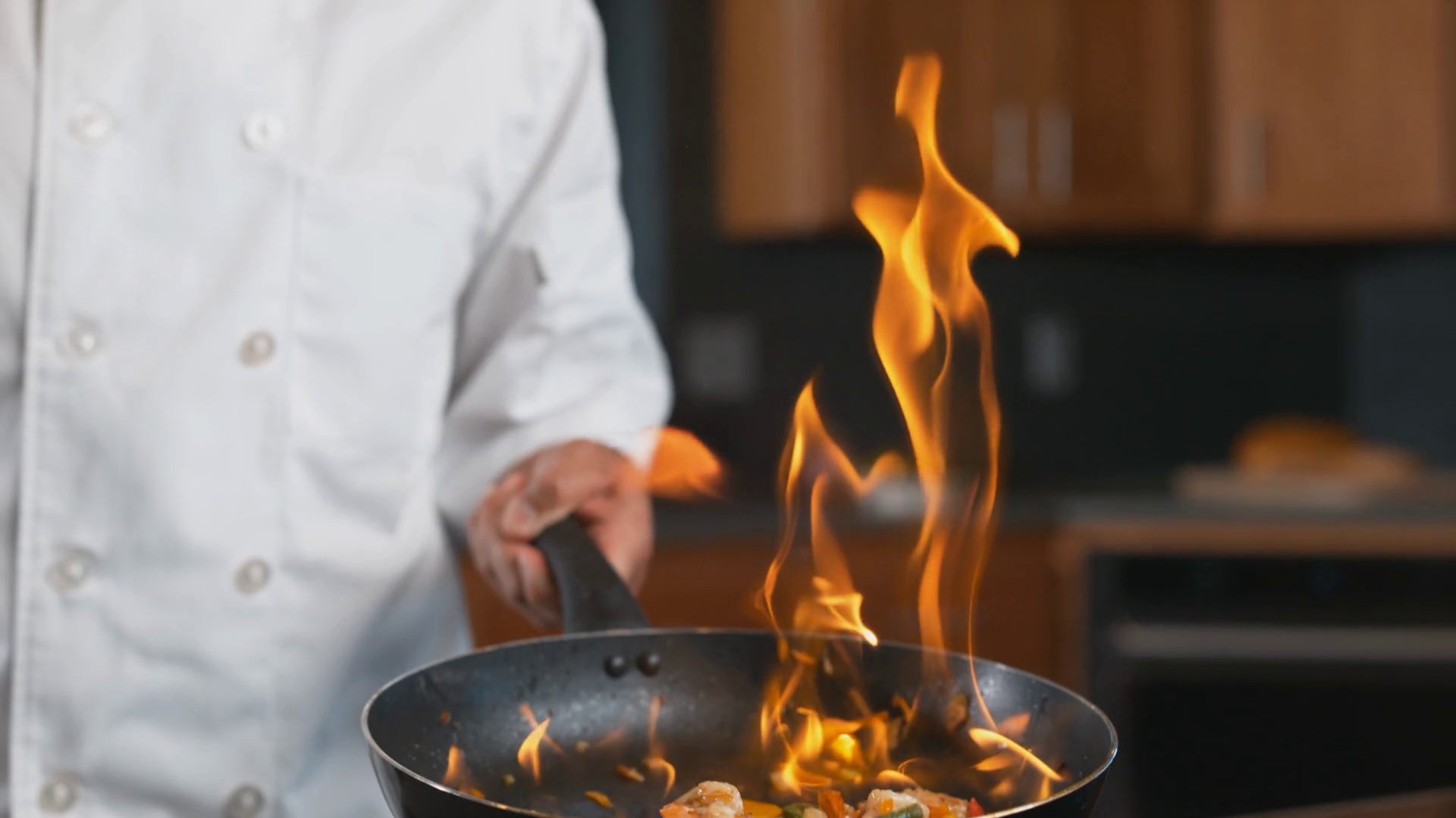 Flaming Stir-fry In Super Slow Motion Shot Stock Footage SBV-347698695 ...