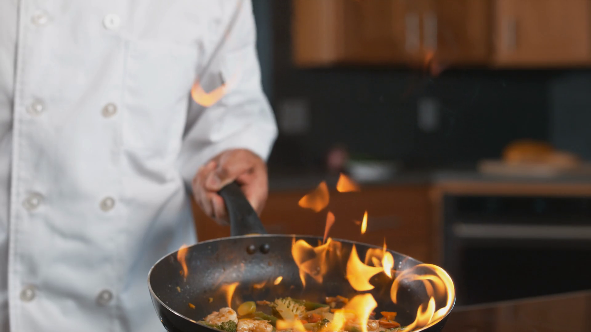 Flaming Stir-fry In Super Slow Motion Shot Stock Footage SBV-347698699 ...