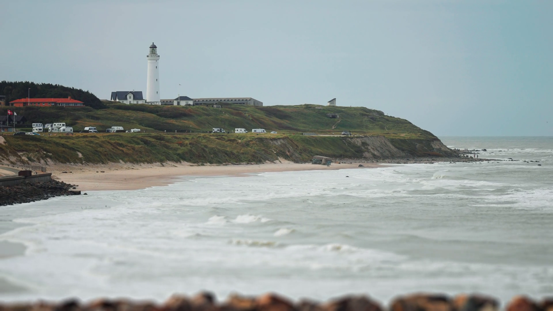 A Lighthouse Campground On Danish Coast Of Stock Footage SBV-352397950 ...