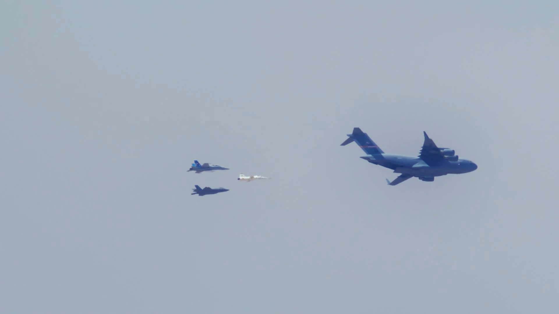 Distant View Of Fighters Jets Flying Behind Stock Footage SBV-347774576 ...