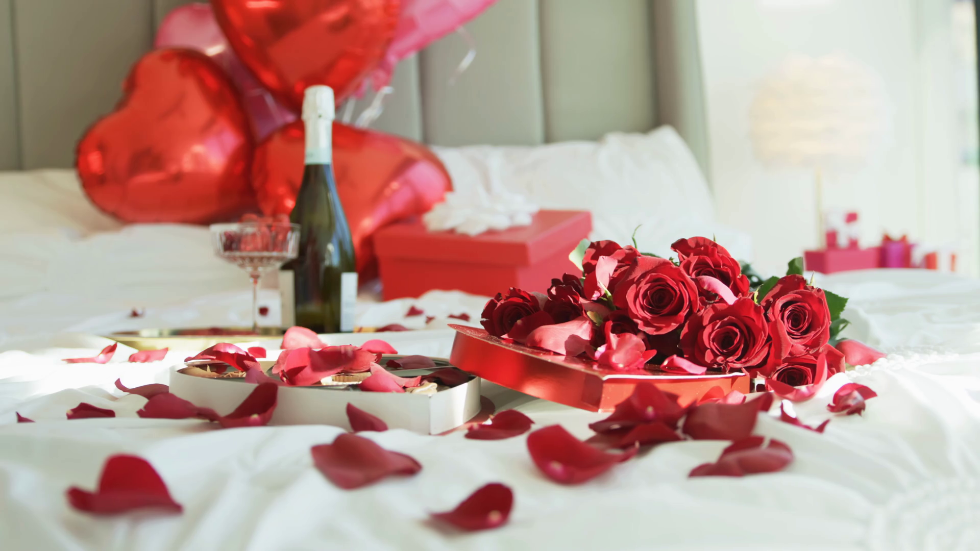 Beautiful Bed Full Of Rose Petals Stock Footage SBV-347775497 - Storyblocks