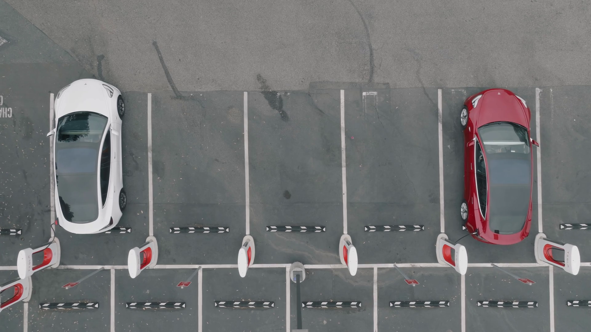 Aerial View Of High End Tesla Cars Parked In Stock Footage SBV ...