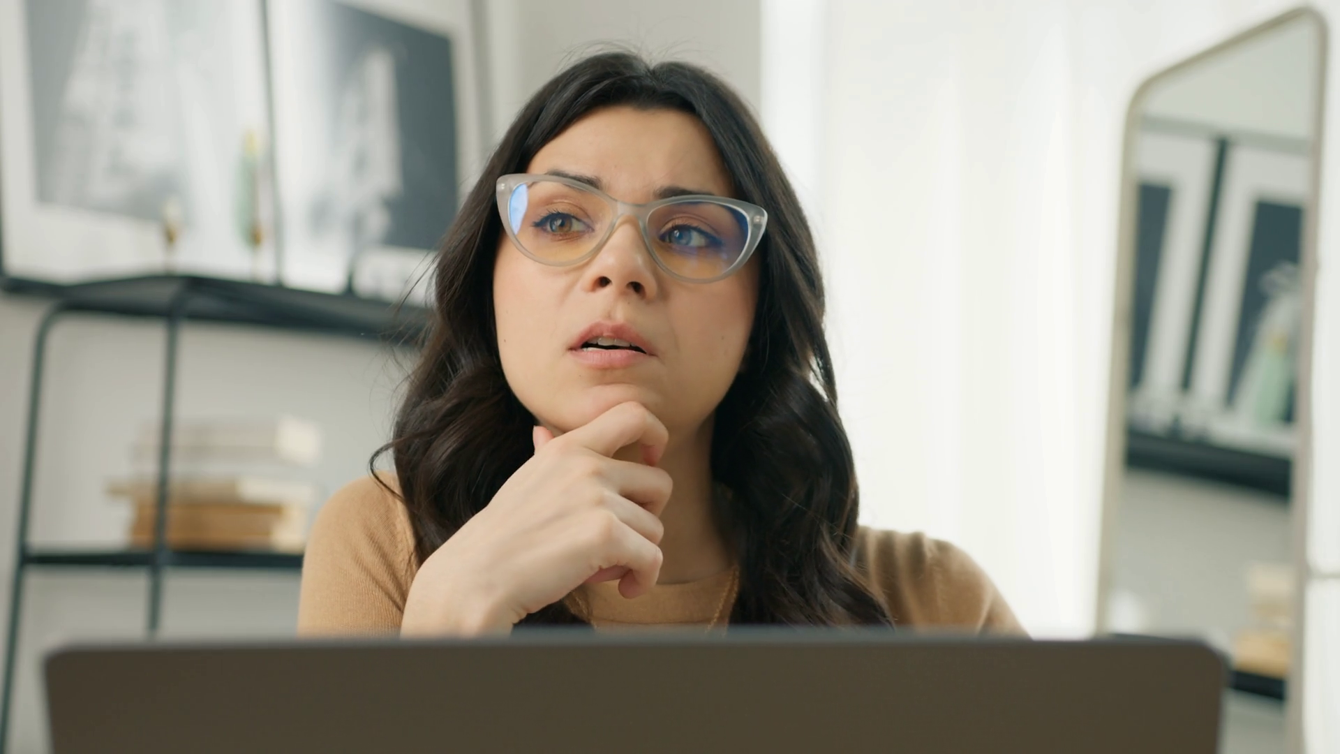 Concerned Latin Woman In Glasses Working On Stock Footage SBV-347671695 ...