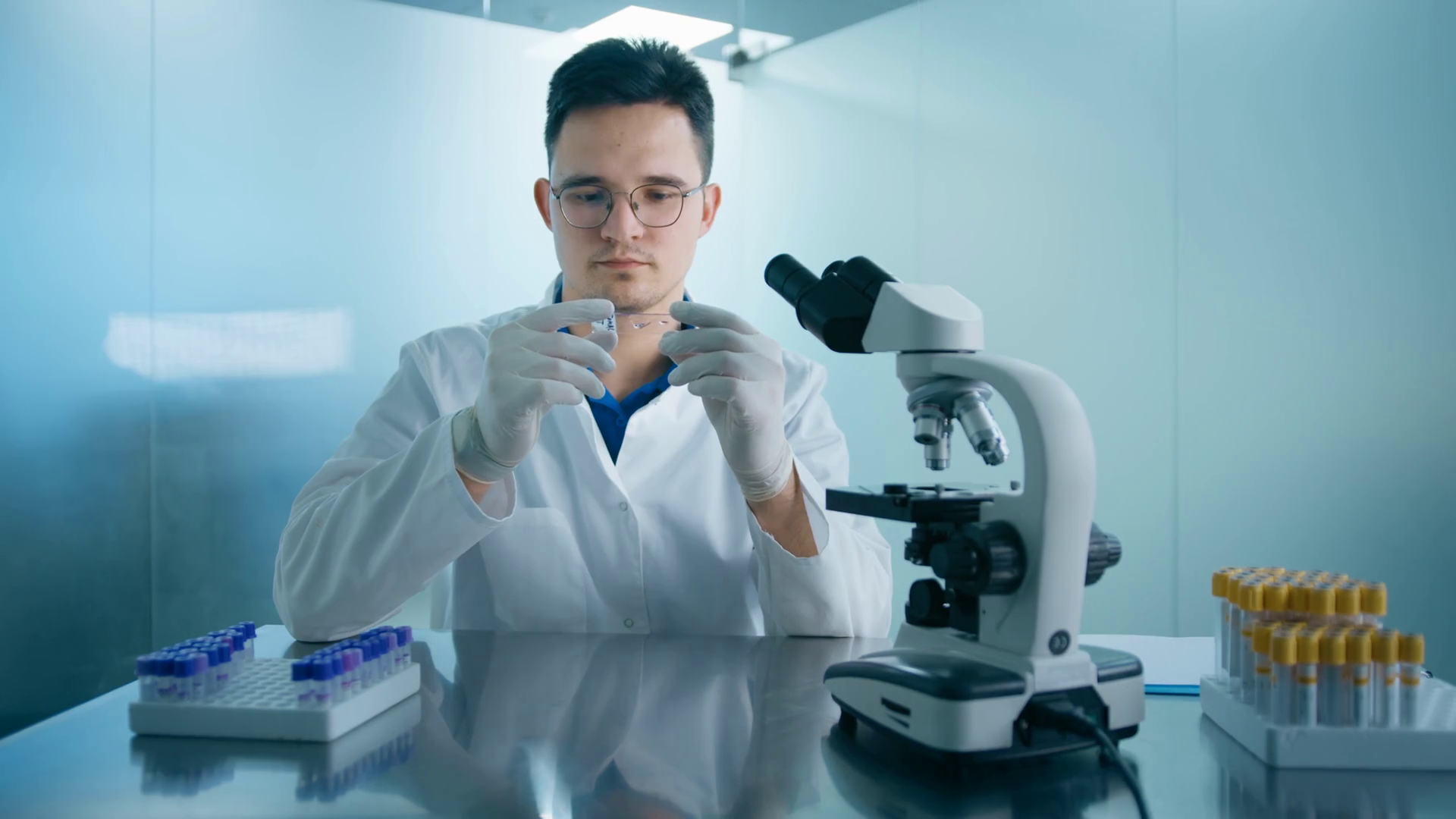 Medical Researcher Scientist Man Looking At Stock Footage SBV-347691099 ...