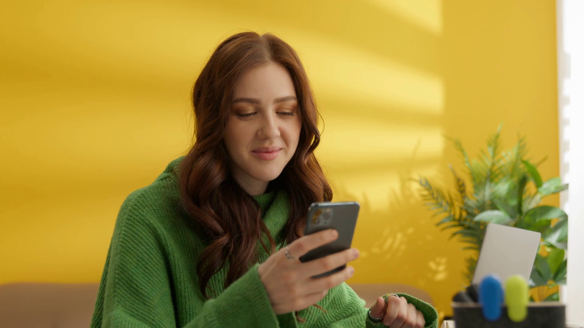 Portrait Of Positive Girl Using Mobile Phone Stock Footage SBV ...