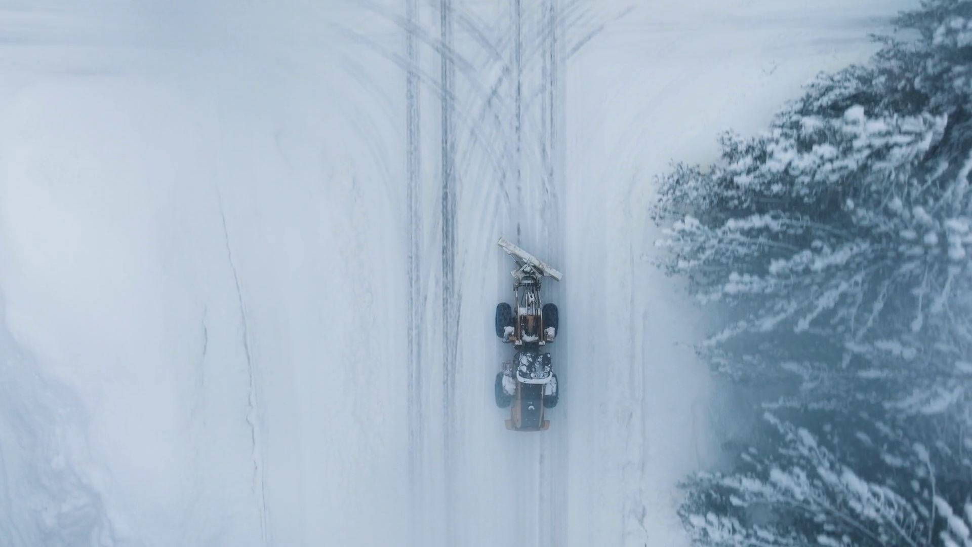 Aerial Top Down Shot Of Snow Ploughs Driving Stock Footage SBV ...