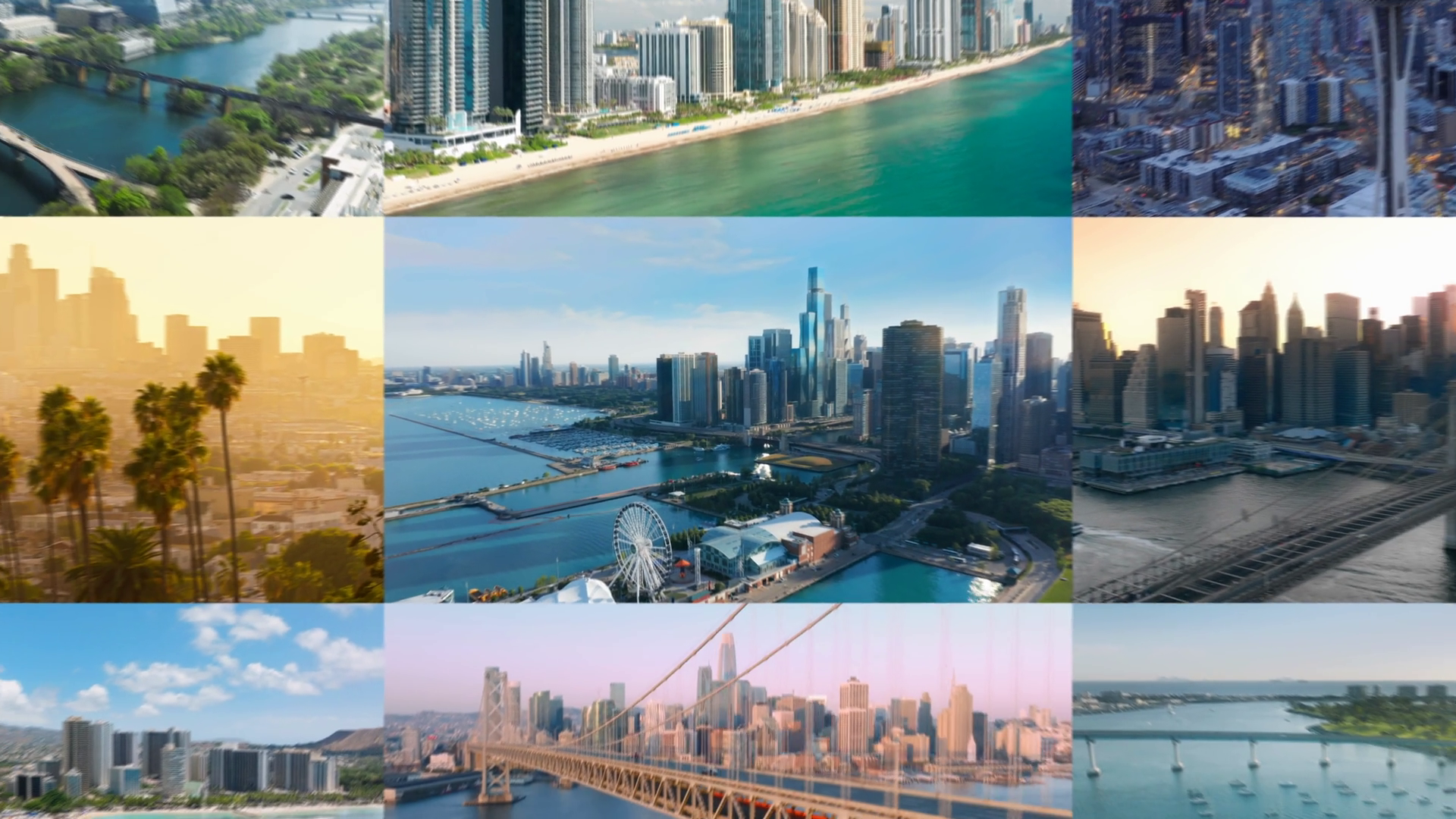 Zoom Out Aerial Collage Scenic Cityscapes Of Stock Footage SBV ...