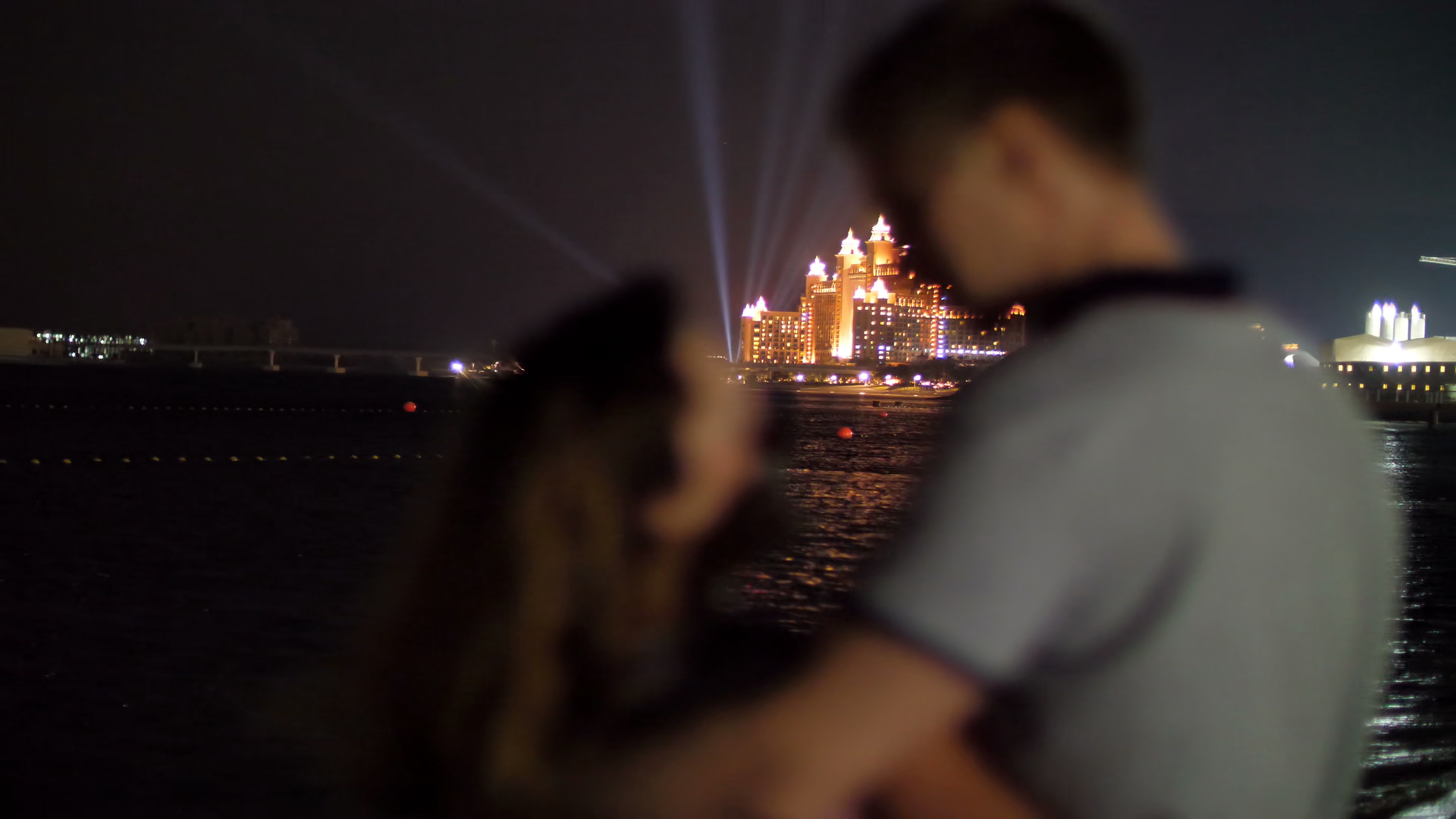 Couple Admiring Illuminated Atlantis Palm Stock Footage SBV-353853375 ...