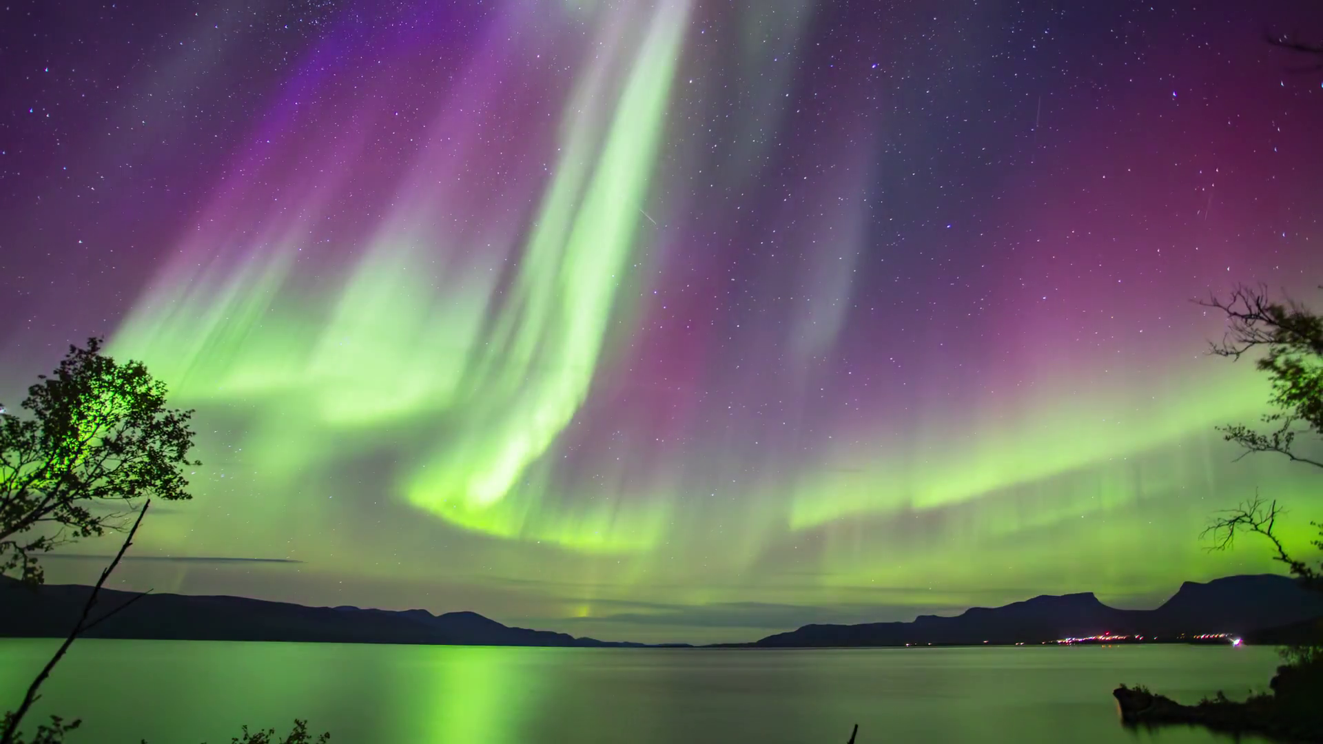 Aurora Borealis Dancing Over Lake In Night Stock Footage SBV-352235711 ...