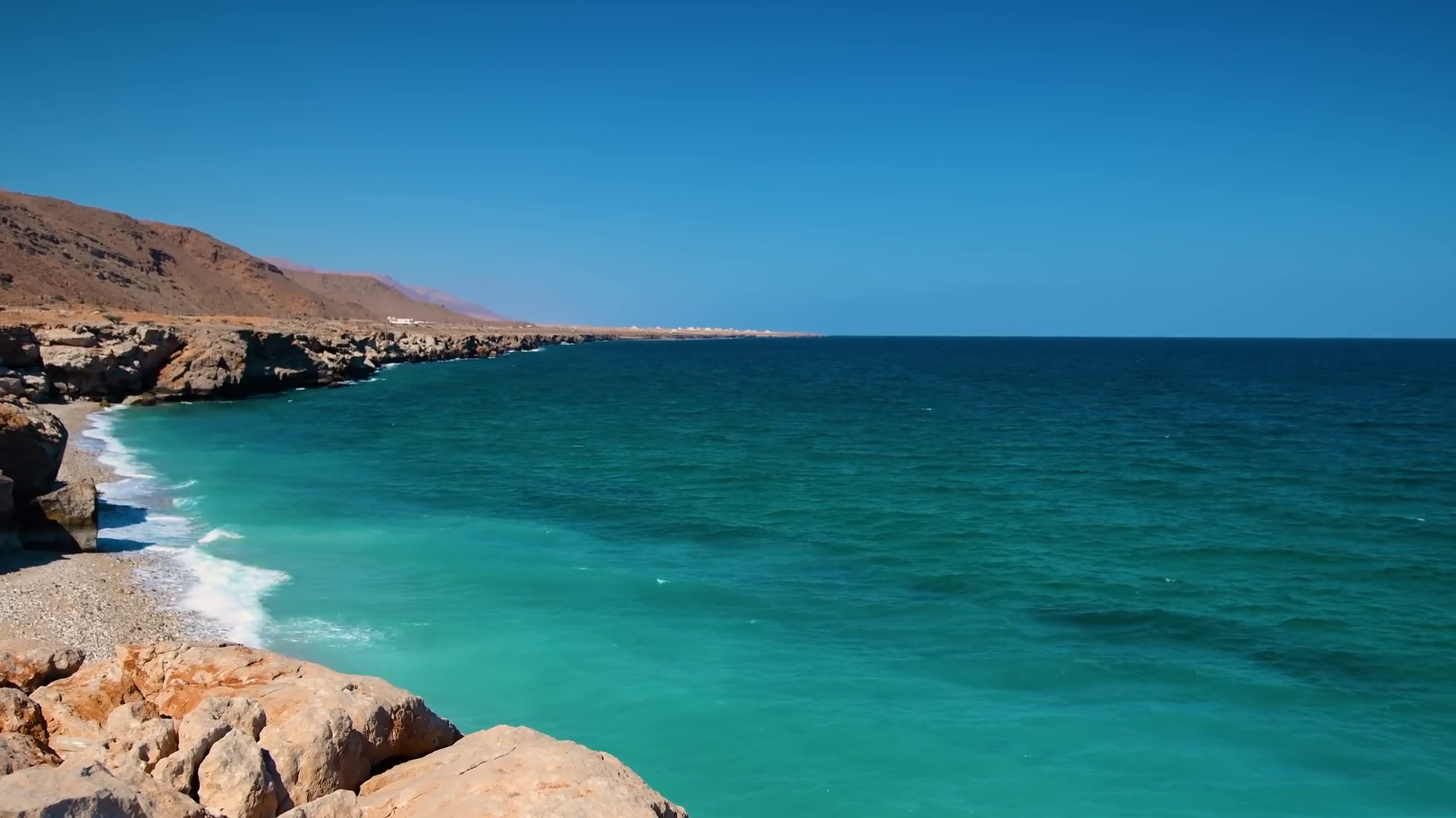 Waters Of Secluded Beach In Oman With Rocky Stock Footage SBV-352939779 ...