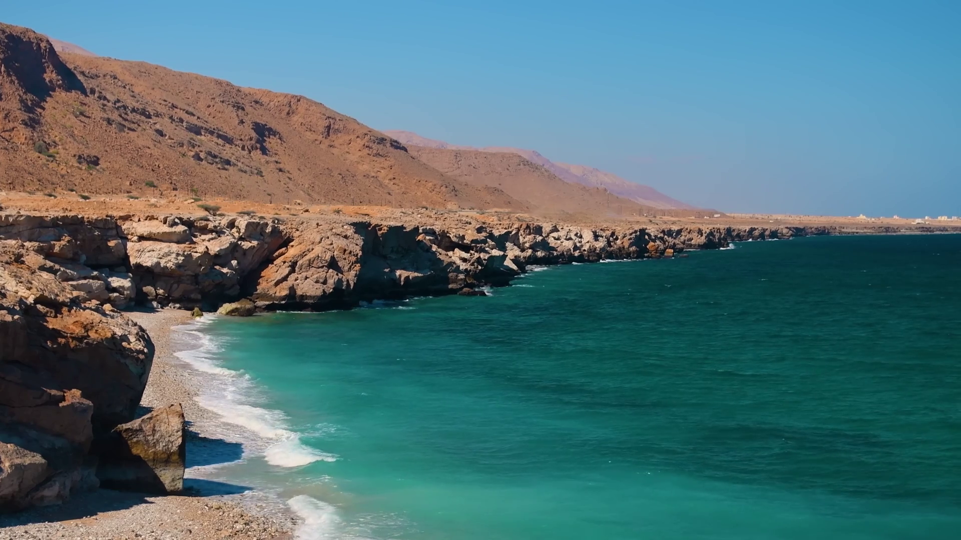 Beach In Oman With Turquoise Water Rocky Stock Footage SBV-352941070 ...