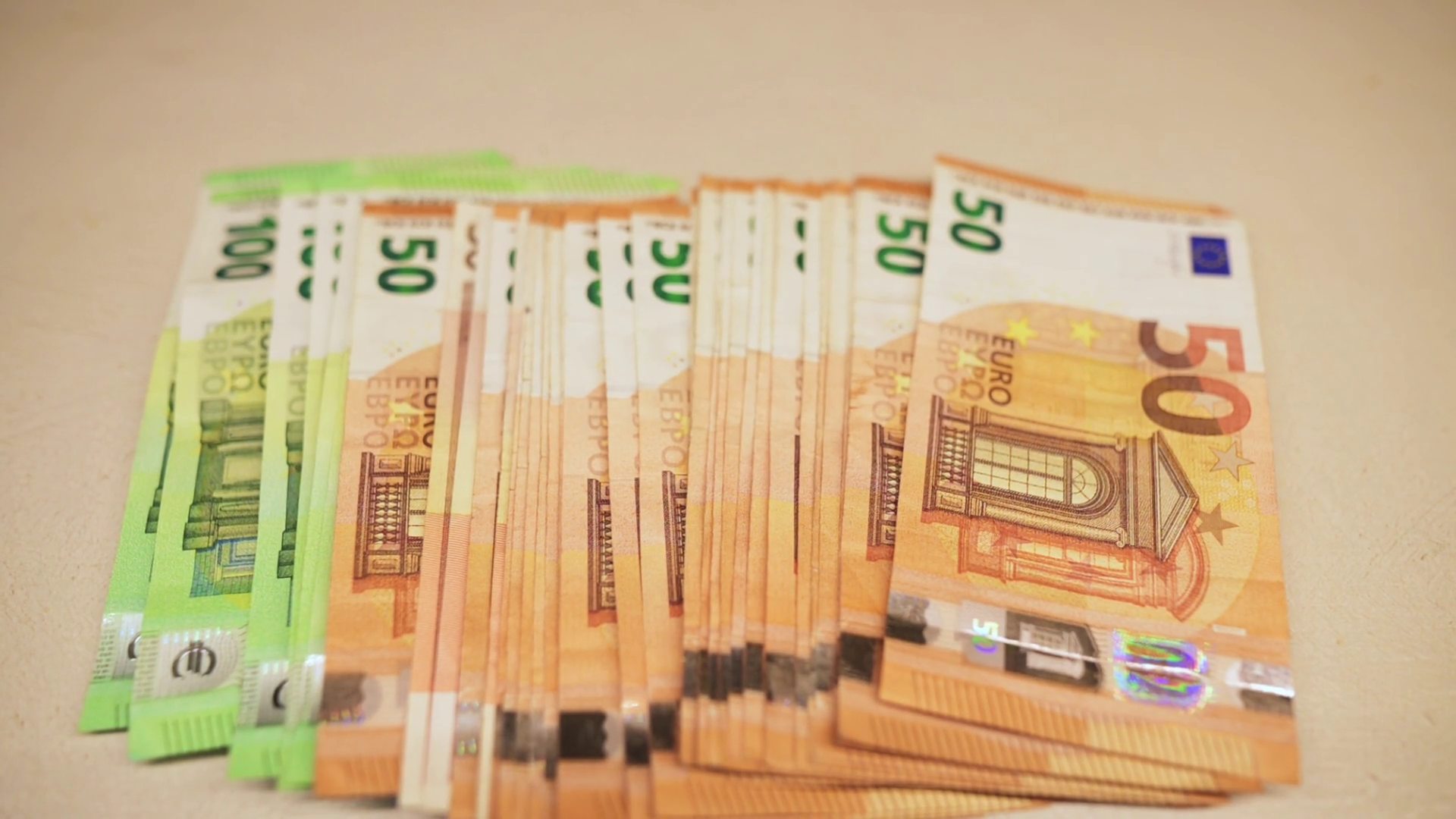 Stack Of 50 Euro Banknotes Fanned Out On Stock Footage SBV-351881459 ...
