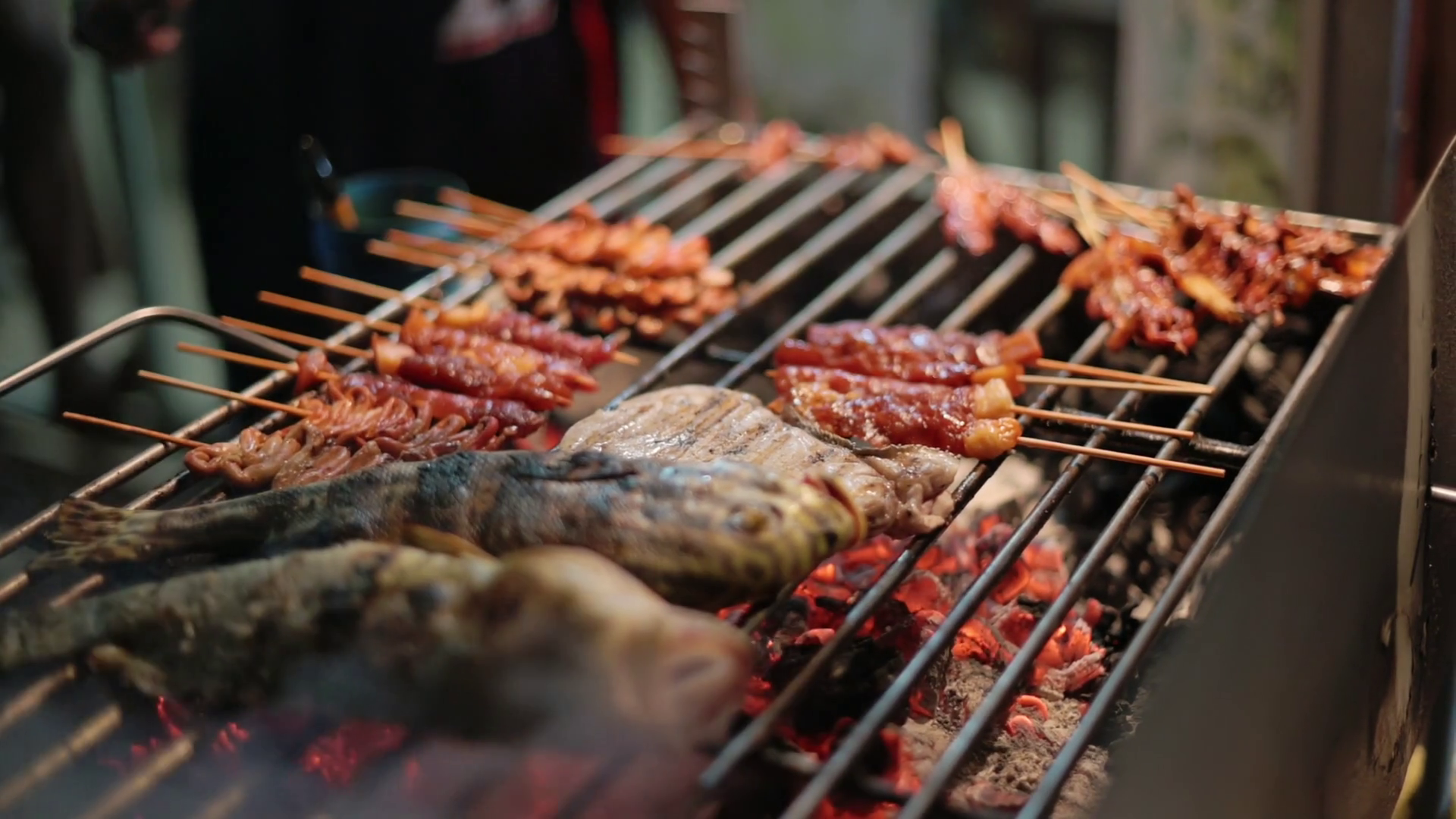 Traditional Street Barbecue With Fish Stock Footage SBV-352384020 ...