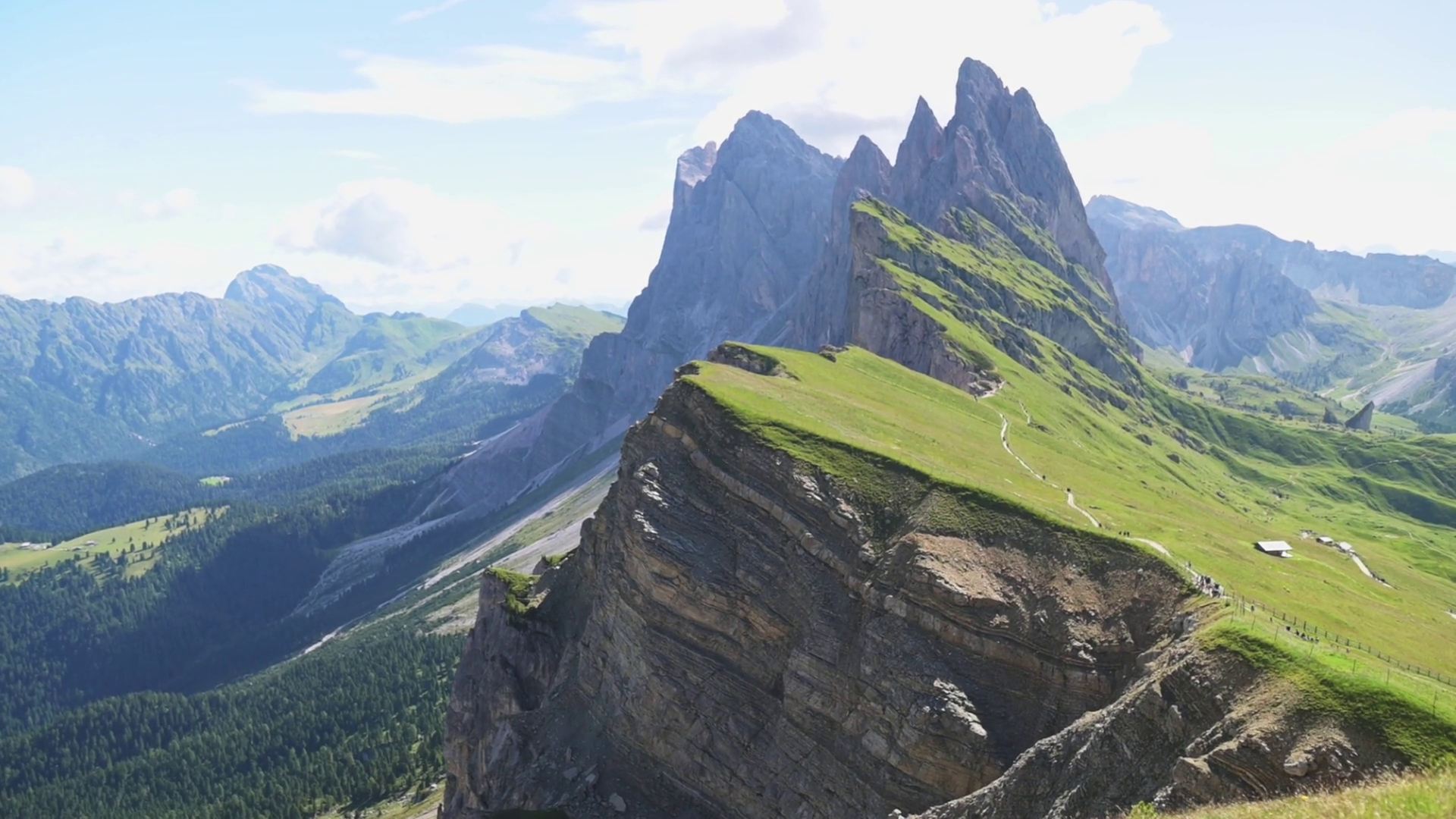 Sharp Cliffs Grassy Slopes Of Seceda Stock Footage SBV-352935216 ...