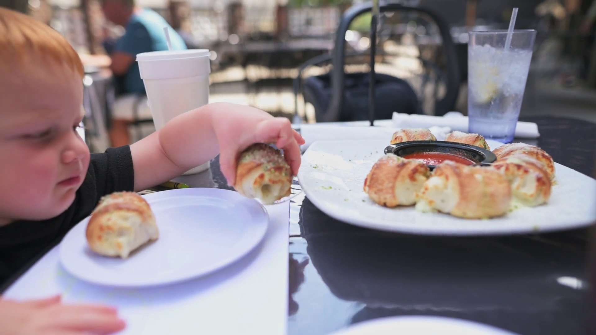 Young Boy Reaching Pizza Breadstick On Stock Footage SBV-353037594 ...