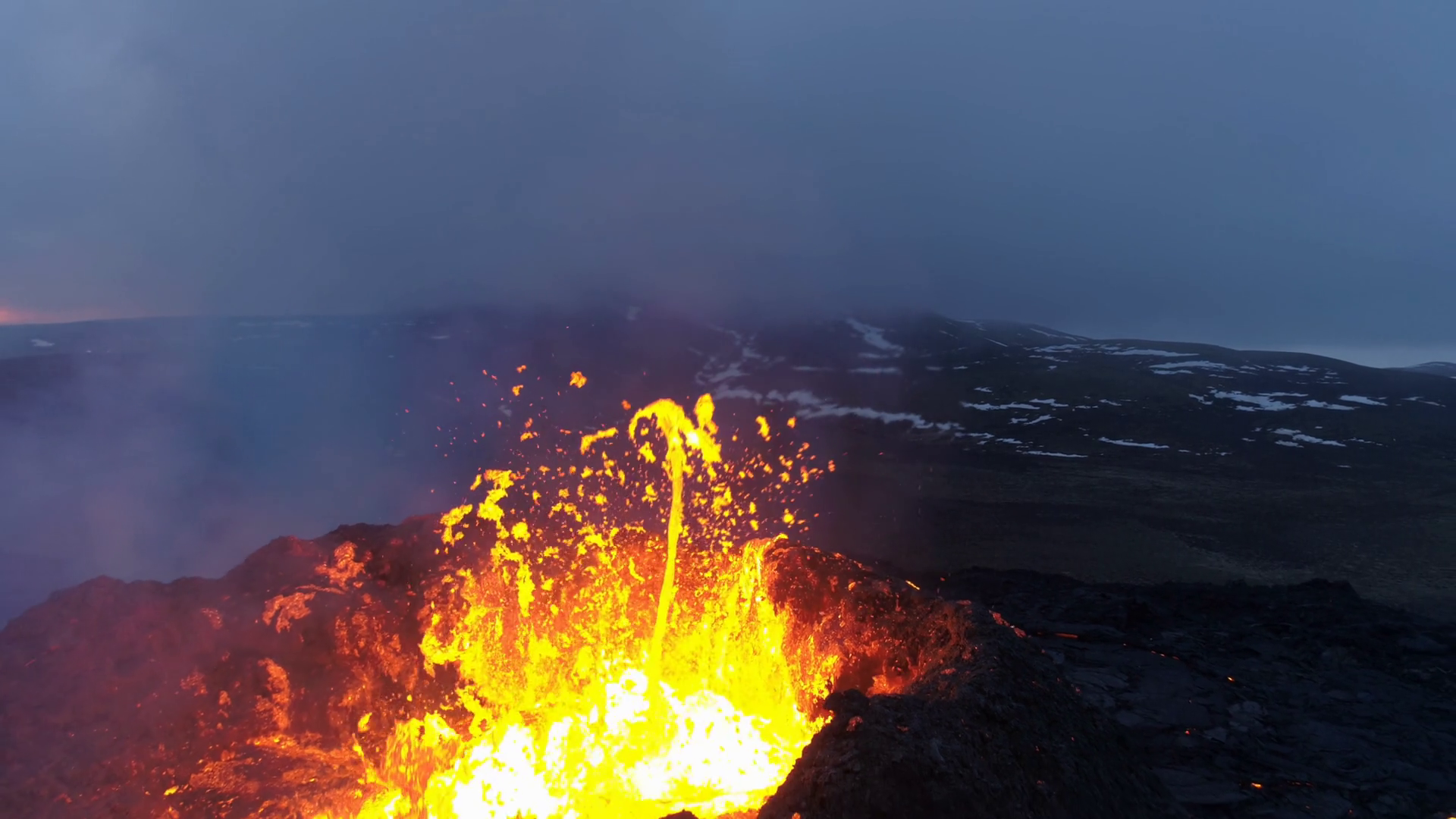 Flying Over Erupting Volcano Crater Rivers Stock Footage SBV-348365725 ...