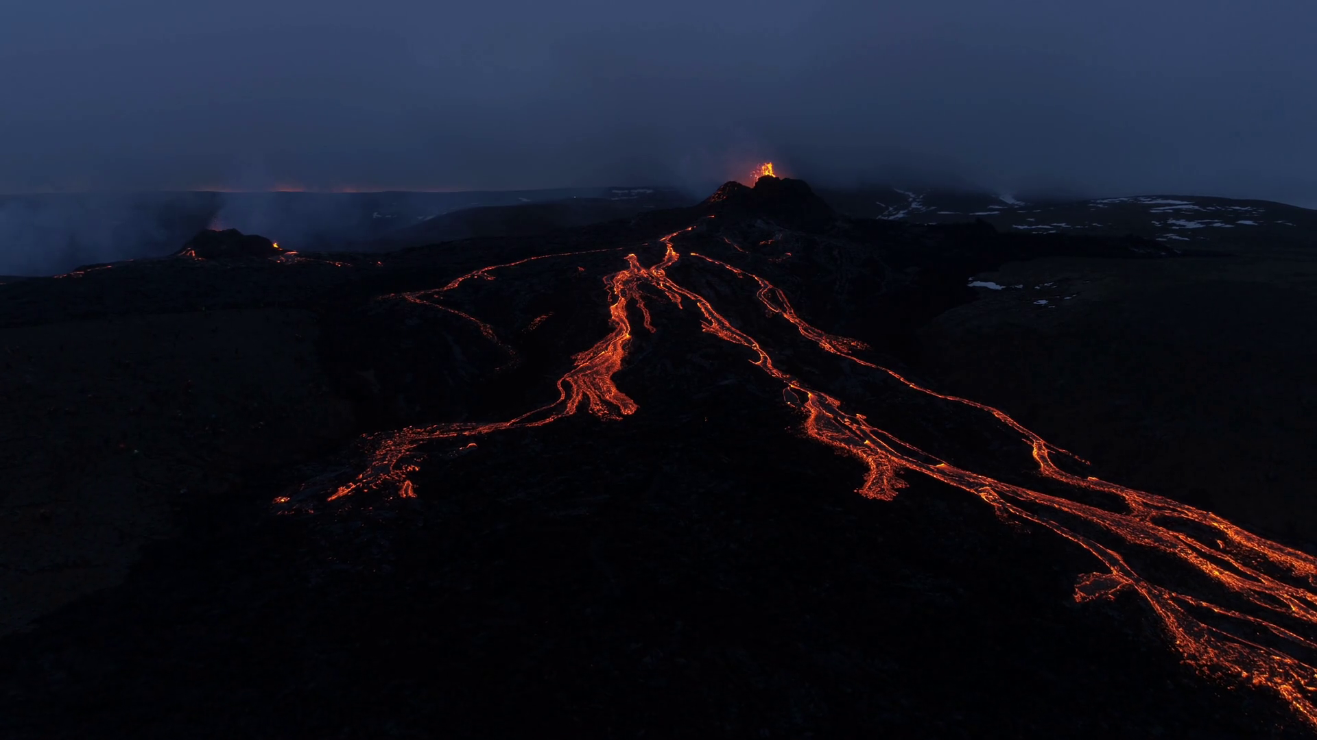 Flying Over Rivers Of Lava Volcanic Mountain Stock Footage SBV ...