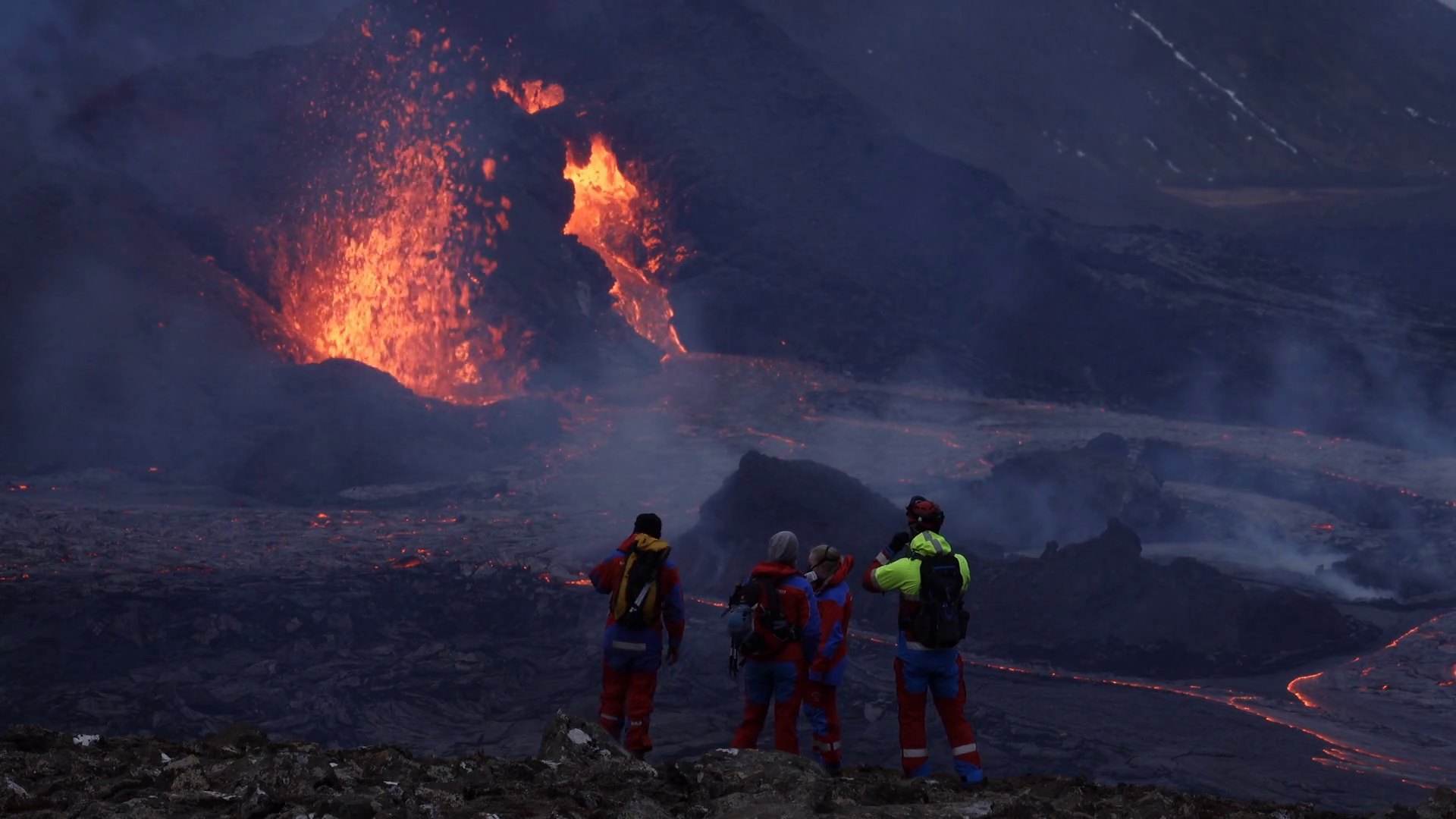 Emergency Volunteers In Front Of Volcano Stock Footage Sbv 348365401