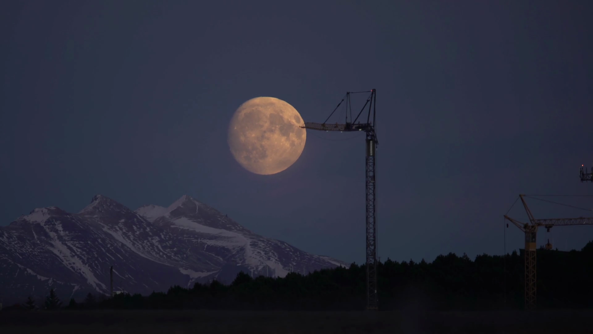 Large Full Moon Rising Behind Construction Stock Footage SBV-348690287 ...