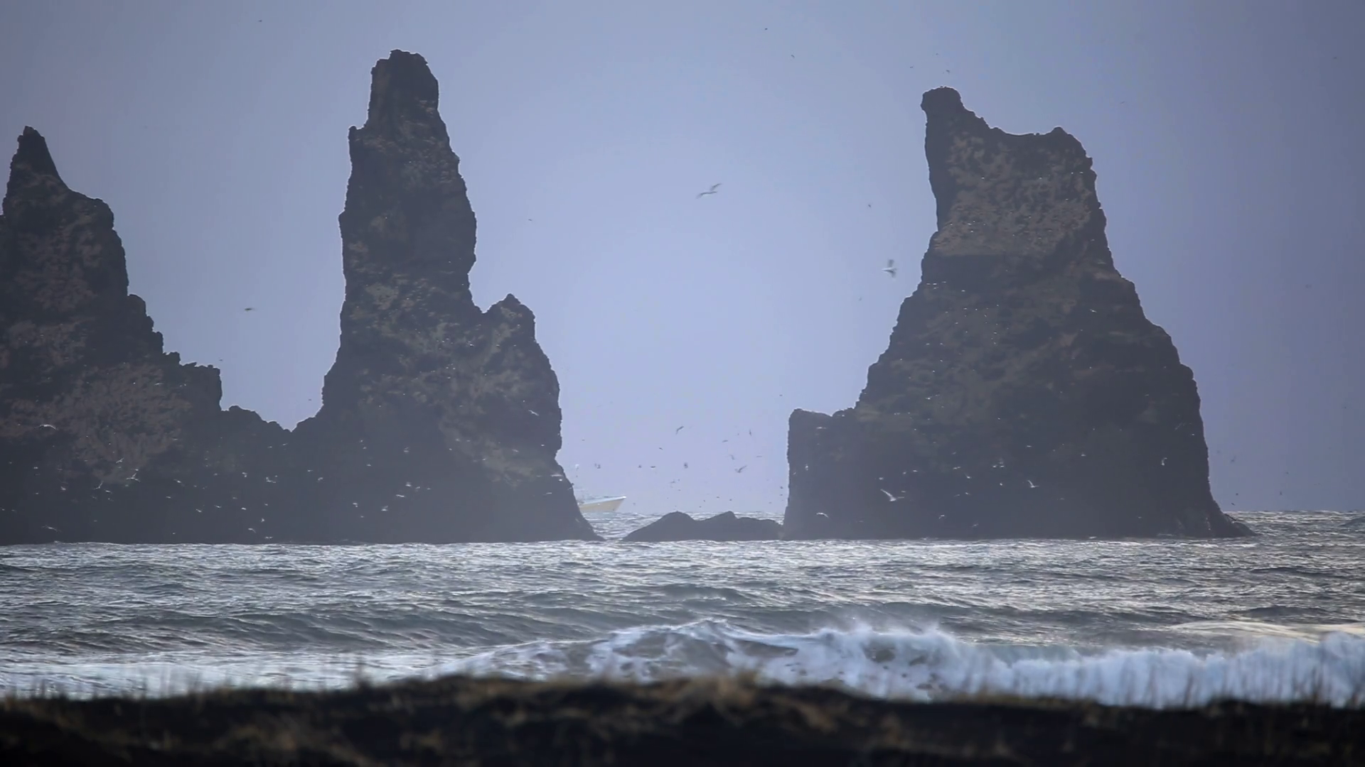 Fishing Trawler Threading Reynisdrangar Sea Stock Footage SBV-348690394 ...