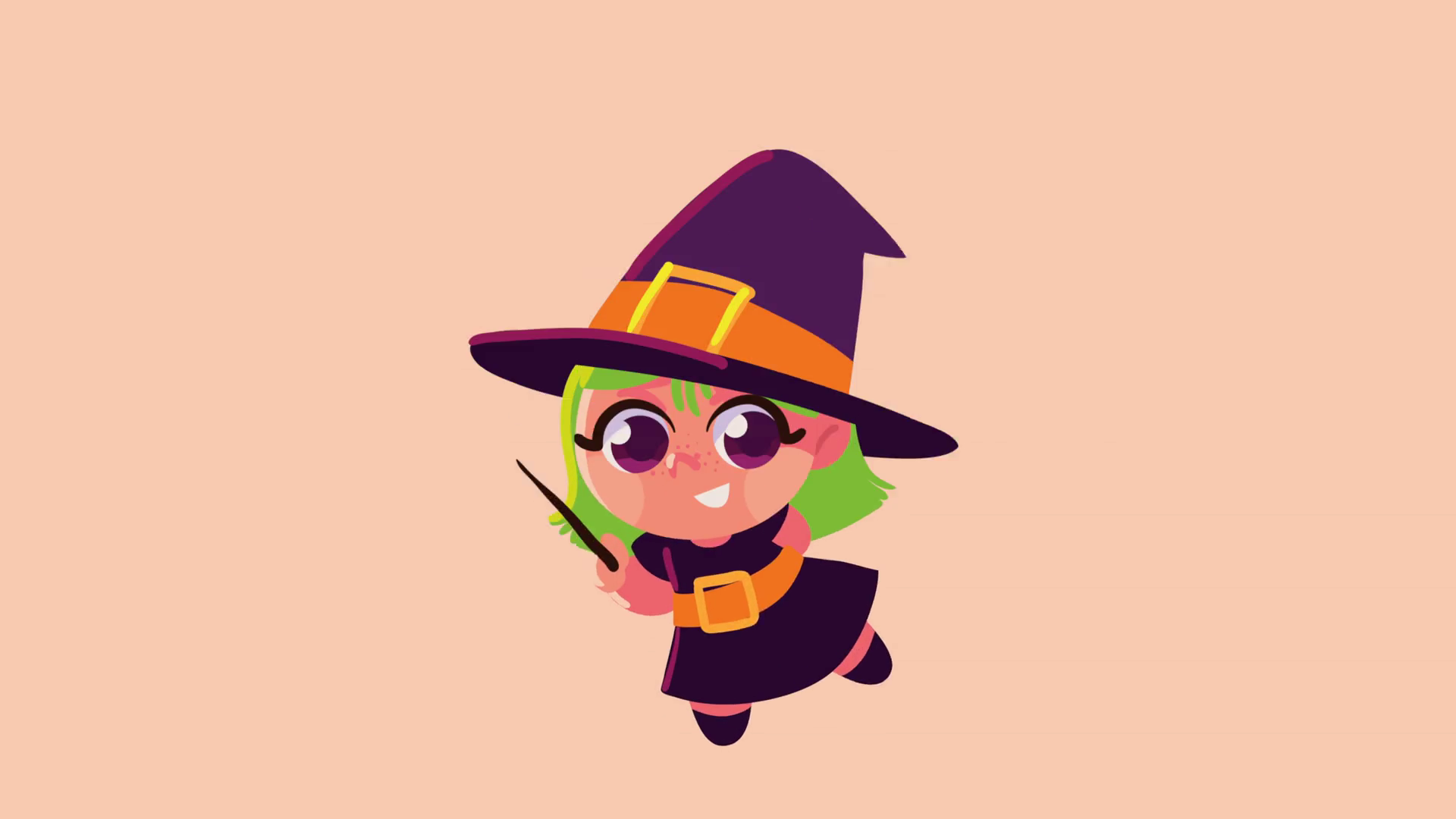 happy halloween animation with little girl witch Motion Background 00: ...