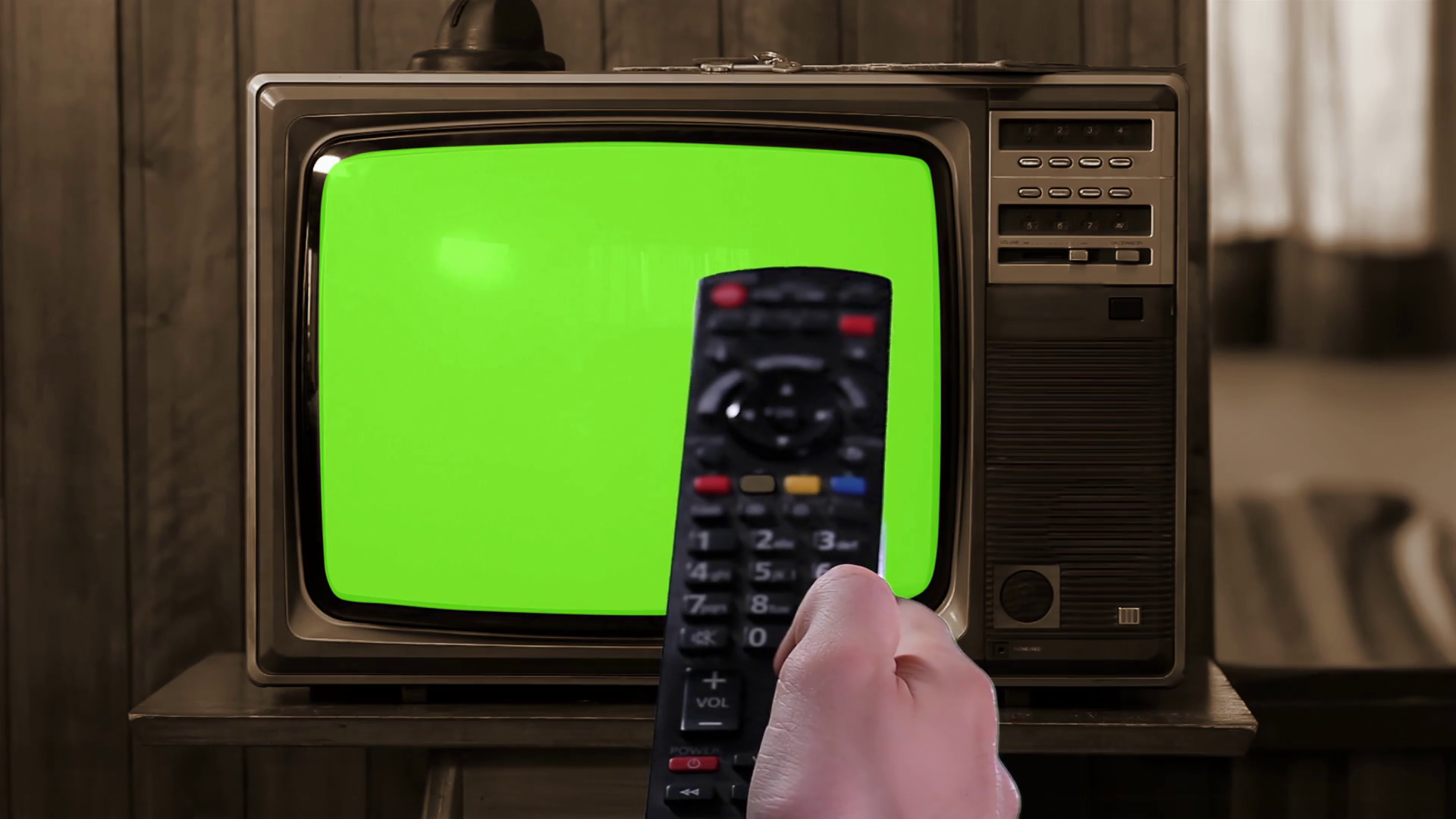 Vintage Tv With Green Screen Turning On Off Stock Footage SBV-351896752 ...