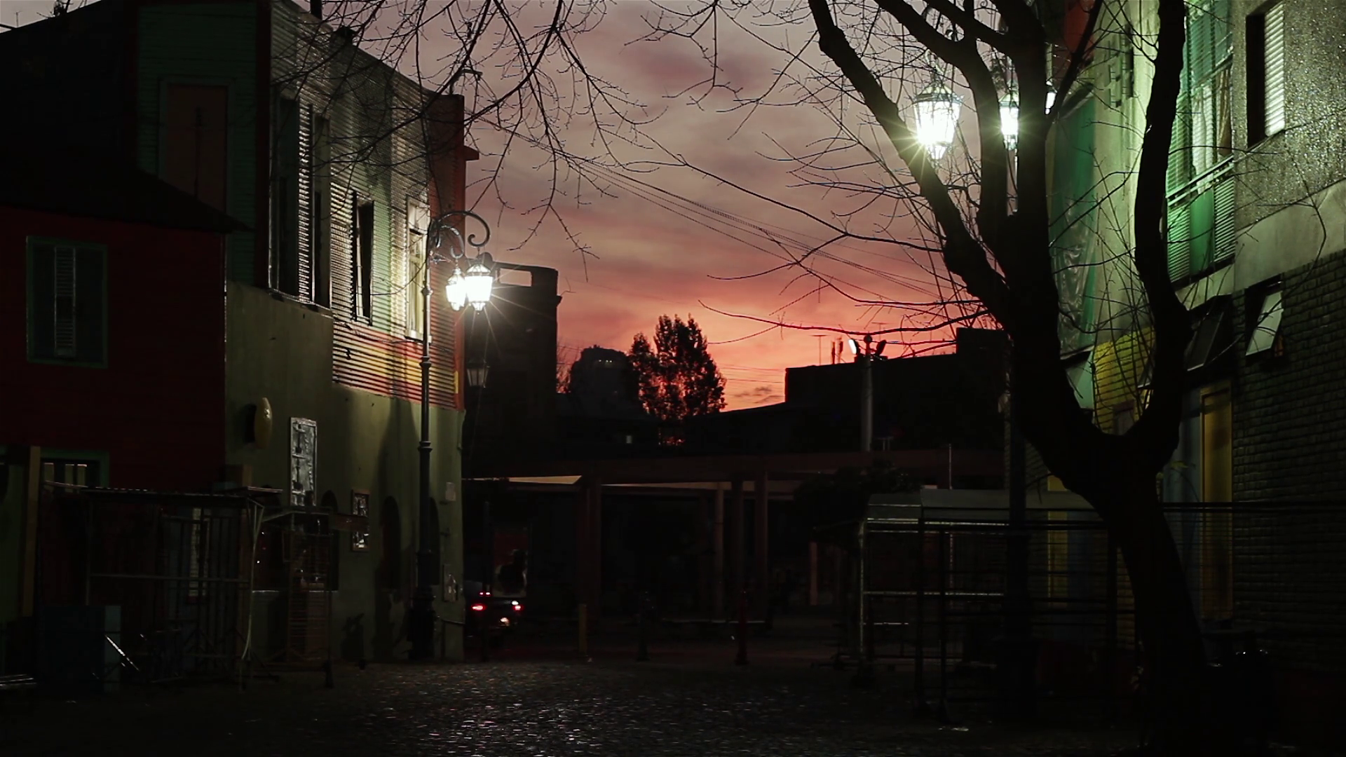 Silhouette Of Tenement Houses Street Lamps Stock Footage SBV-352072354 ...