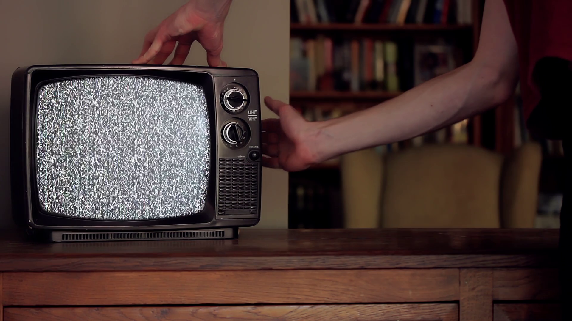 Hand Hitting Retro Tv With Static Green Stock Footage SBV-352794667 ...