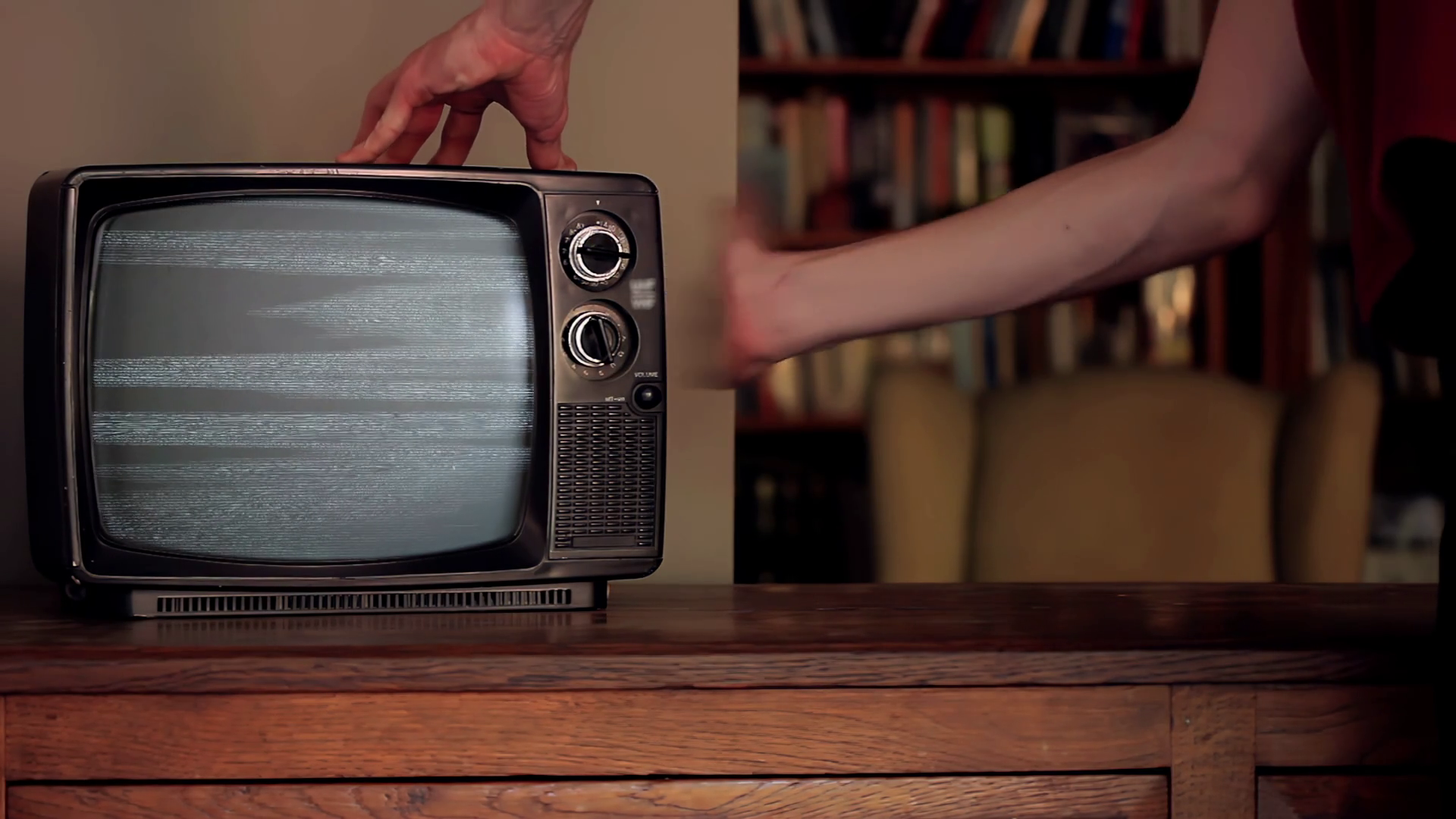 Hand Hitting Retro Tv With Static Green Stock Footage SBV-352730854 ...