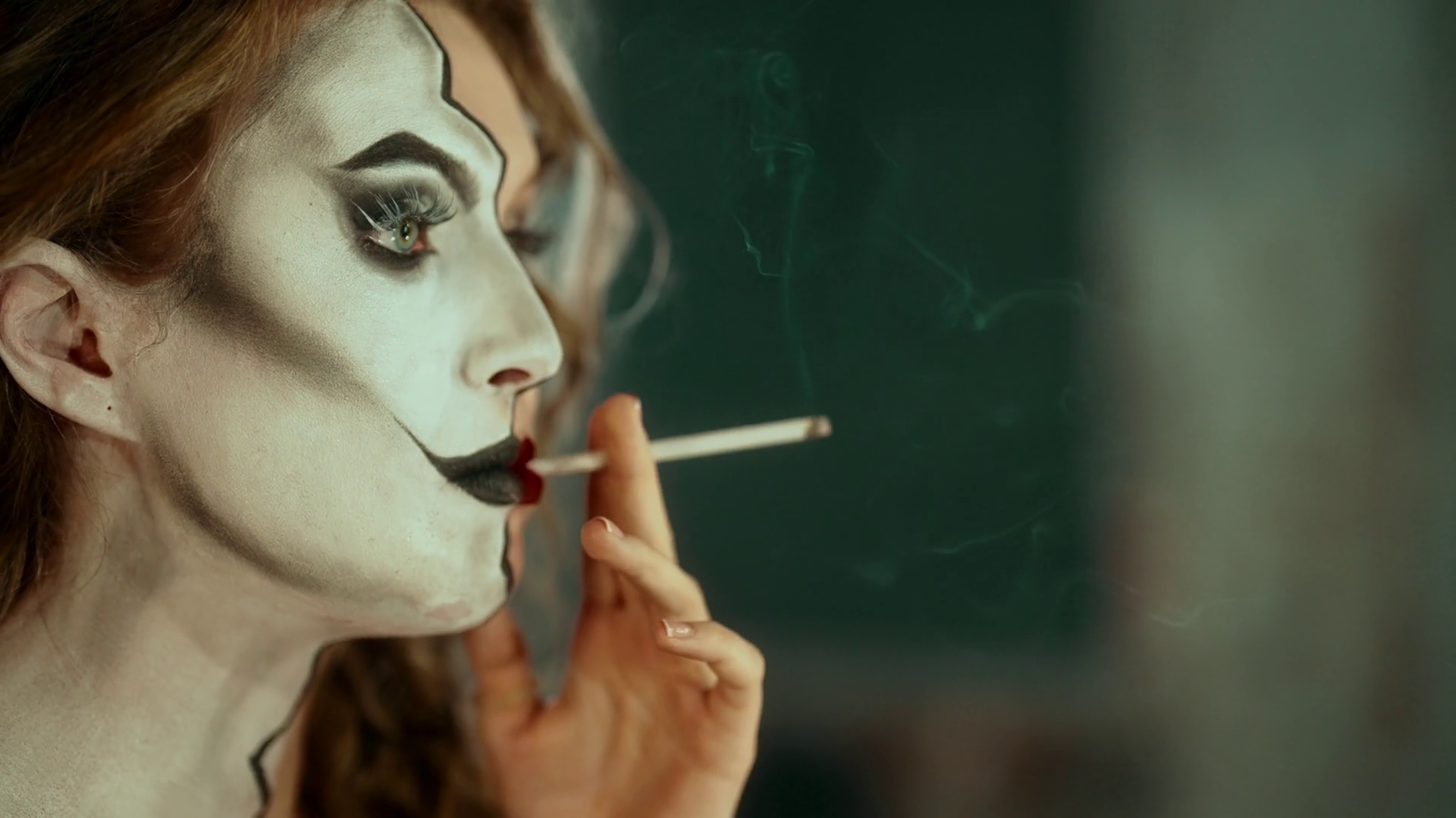 Extravagant Woman With Art Makeup Smoking Stock Footage SBV-351701050 ...